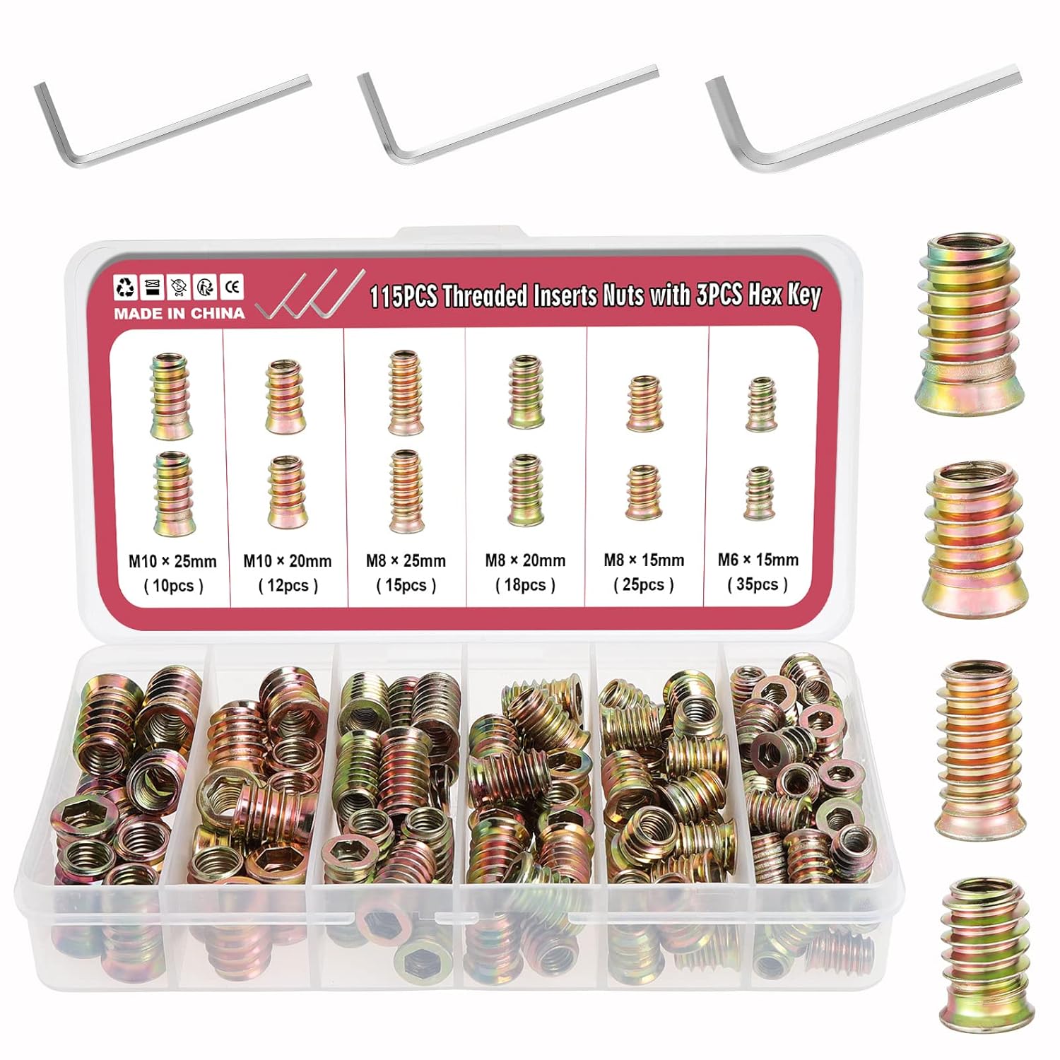 SHEENO 115 Pcs Insert Fileté,Six pans Creux Inserts Filetés Écrou,M6/M8 ...