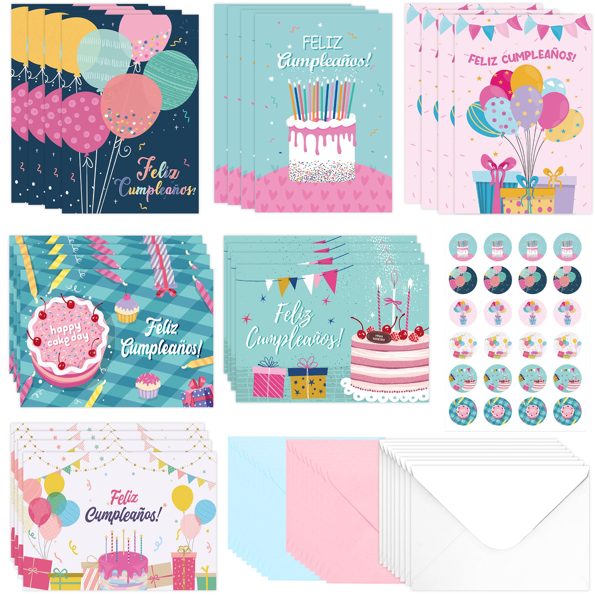 Amazon.com : Spanish Birthday Cards Bulk：24 Pcs Tarjetas de Cumpleaños ...