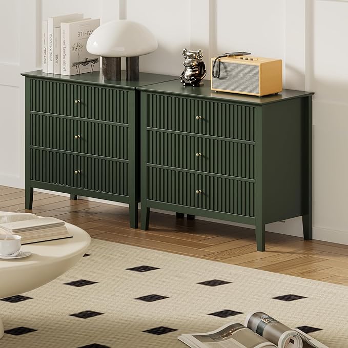 Amazon.com: RoyalCraft 3 Drawer Dresser Set of 2, Fluted Chest of ...