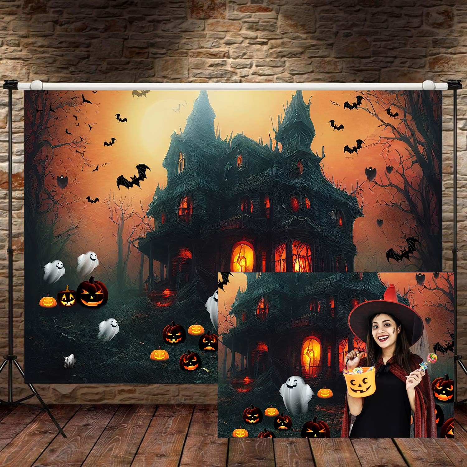 Amazon.com : 10X8FT, Halloween Backdrop, Horror Pumpkin Lantern Bats ...