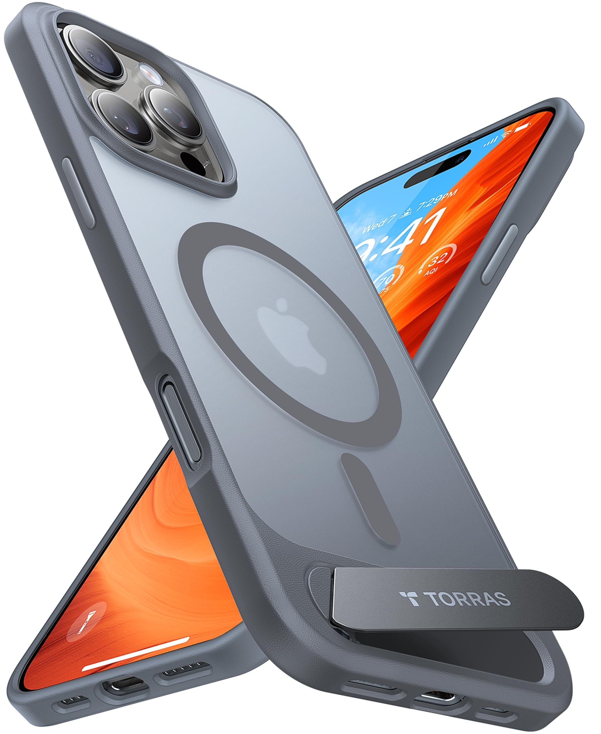 TORRAS for iPhone 16 Pro Max Case [Durable Titanium Stand] [20W Wireless Charging] [TOP 19N ...