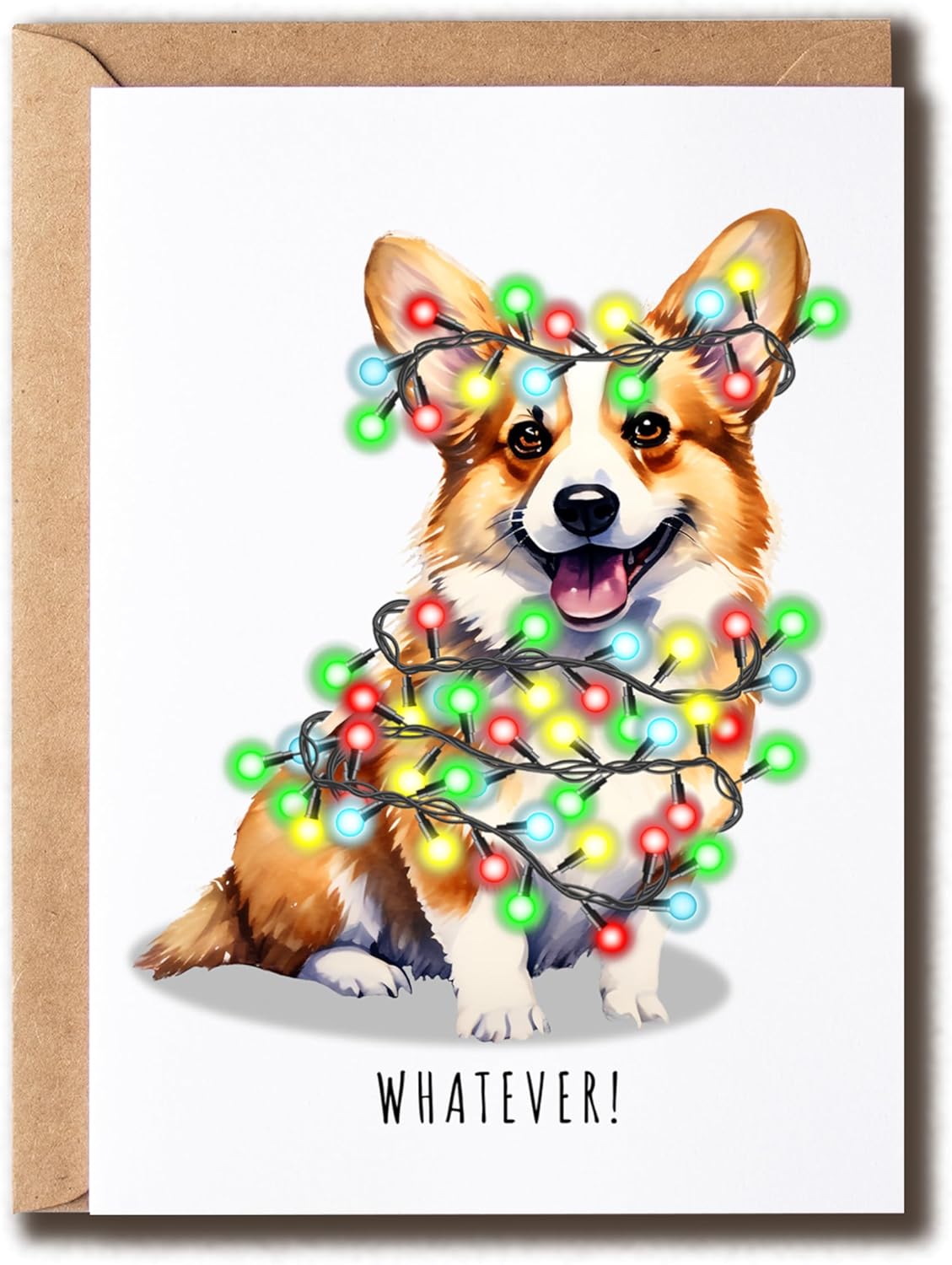 Amazon.com : VKNDesigns Whatever Christmas Card - Corgi And Fairy Light ...