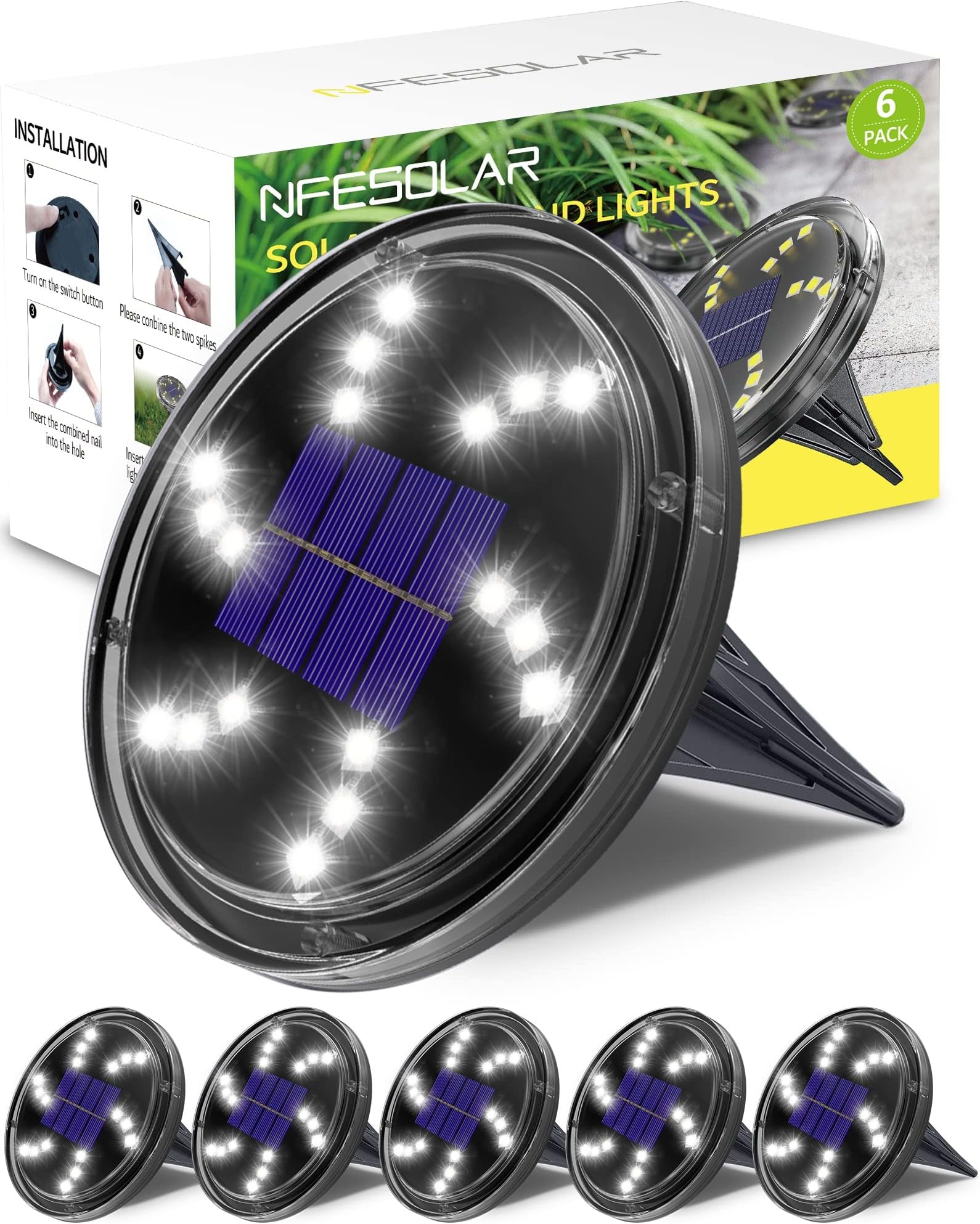 JKIMK Solar Ground Lights Outdoor Waterproof Flat Solar Lights Garden ...