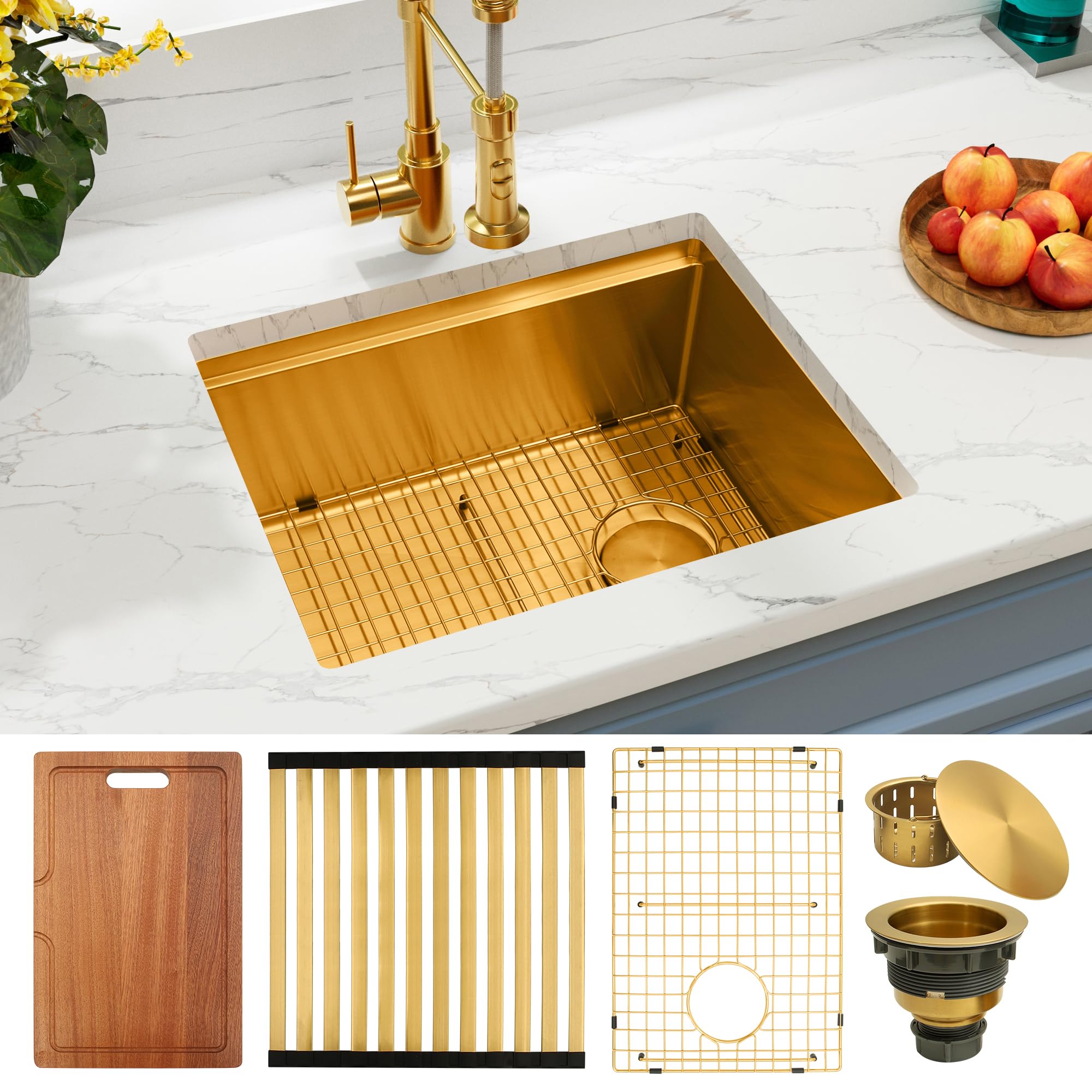 Lonsince Undermount Kitchen Sink,Gold Sink with Workstation and ...