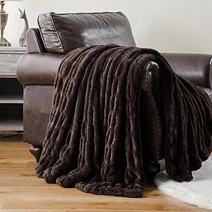 Amazon.com: BATTILO HOME Dark Brown Faux Fur Throw Blanket for Bed ...
