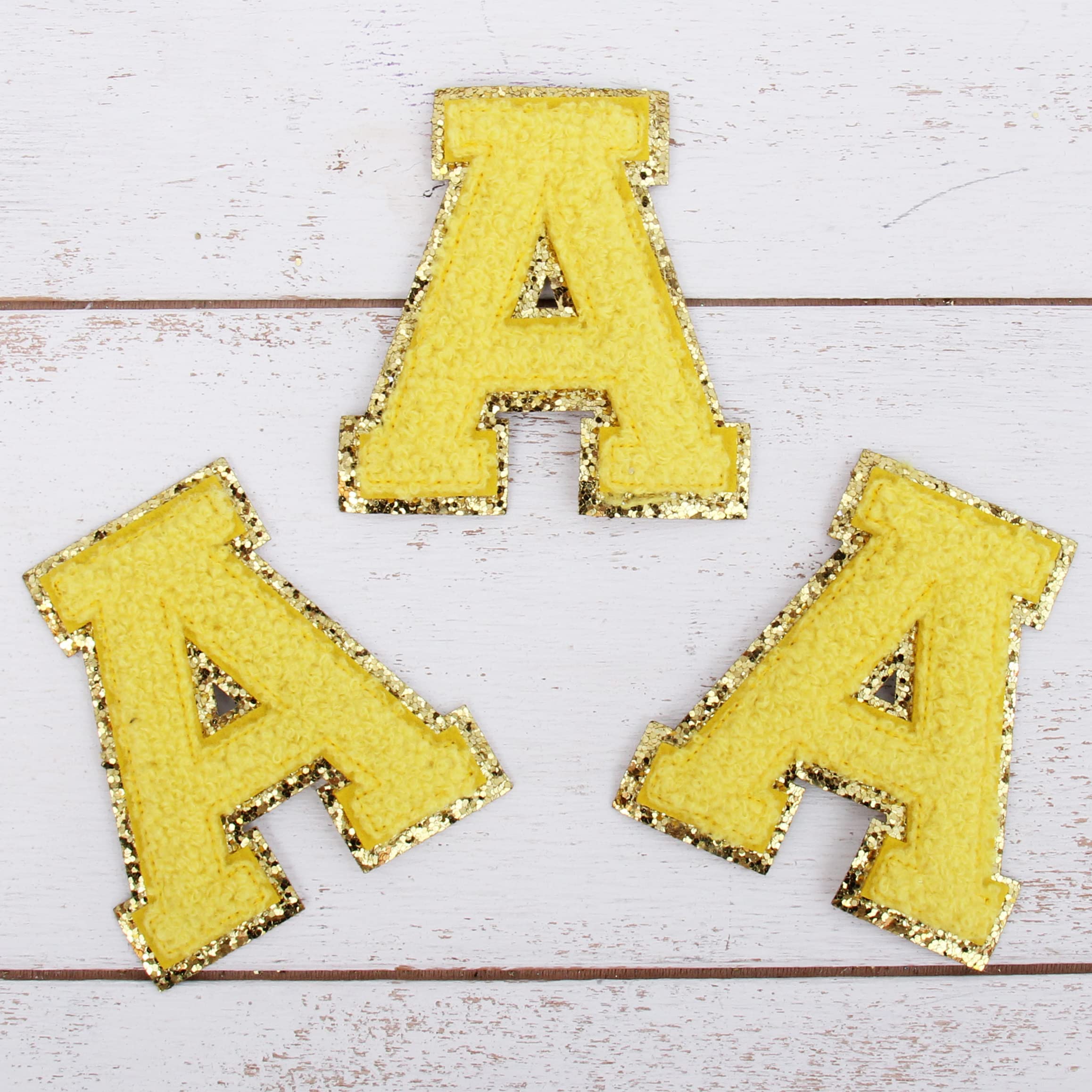 Amazon.com: 3 Pack Chenille Iron On Glitter Varsity Letter 8cm Tall "A ...