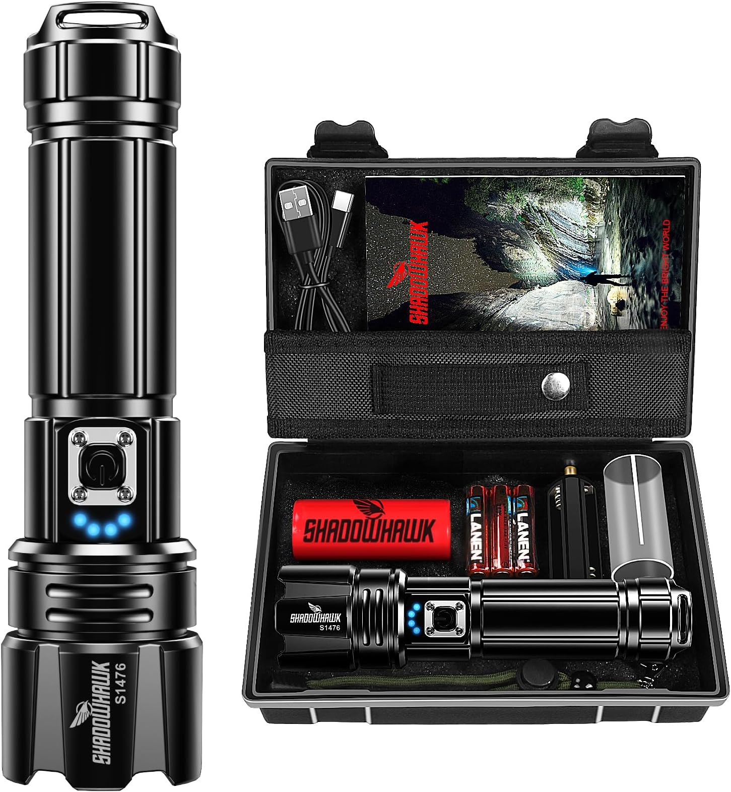 Shadowhawk Flashlight Rechargeable, 990000lm Flash Light Led ...