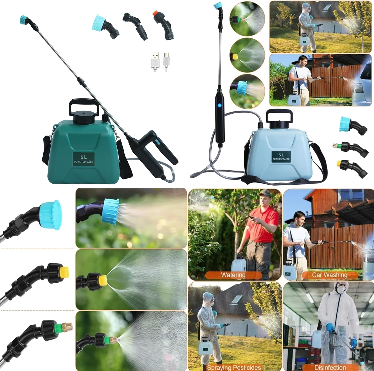 DWD® Power Sprayer 5L Electric USB Rechargeable Handle 3 Hours Use ...