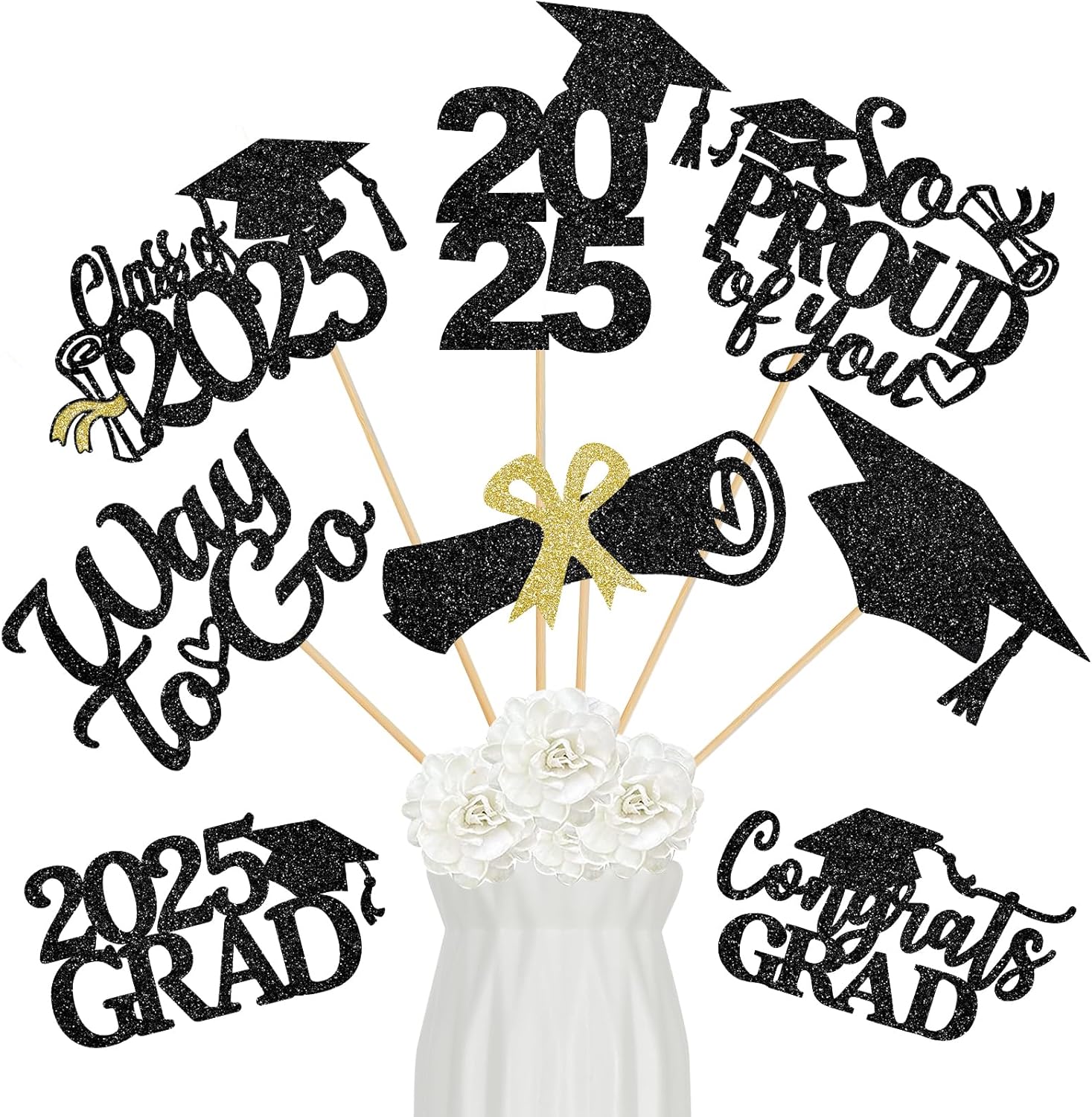 Amazon.com: 24Pcs Black 2025 Graduation Table Centerpieces Sticks ...