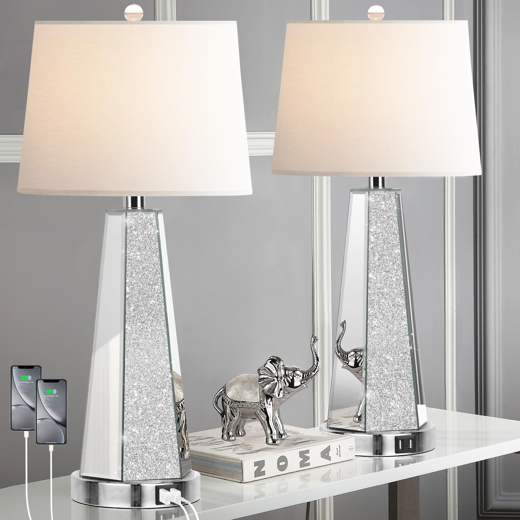 Amazon.com: Lavish Home Table Lamps Set of 2 Contemporary Hammered-Look ...