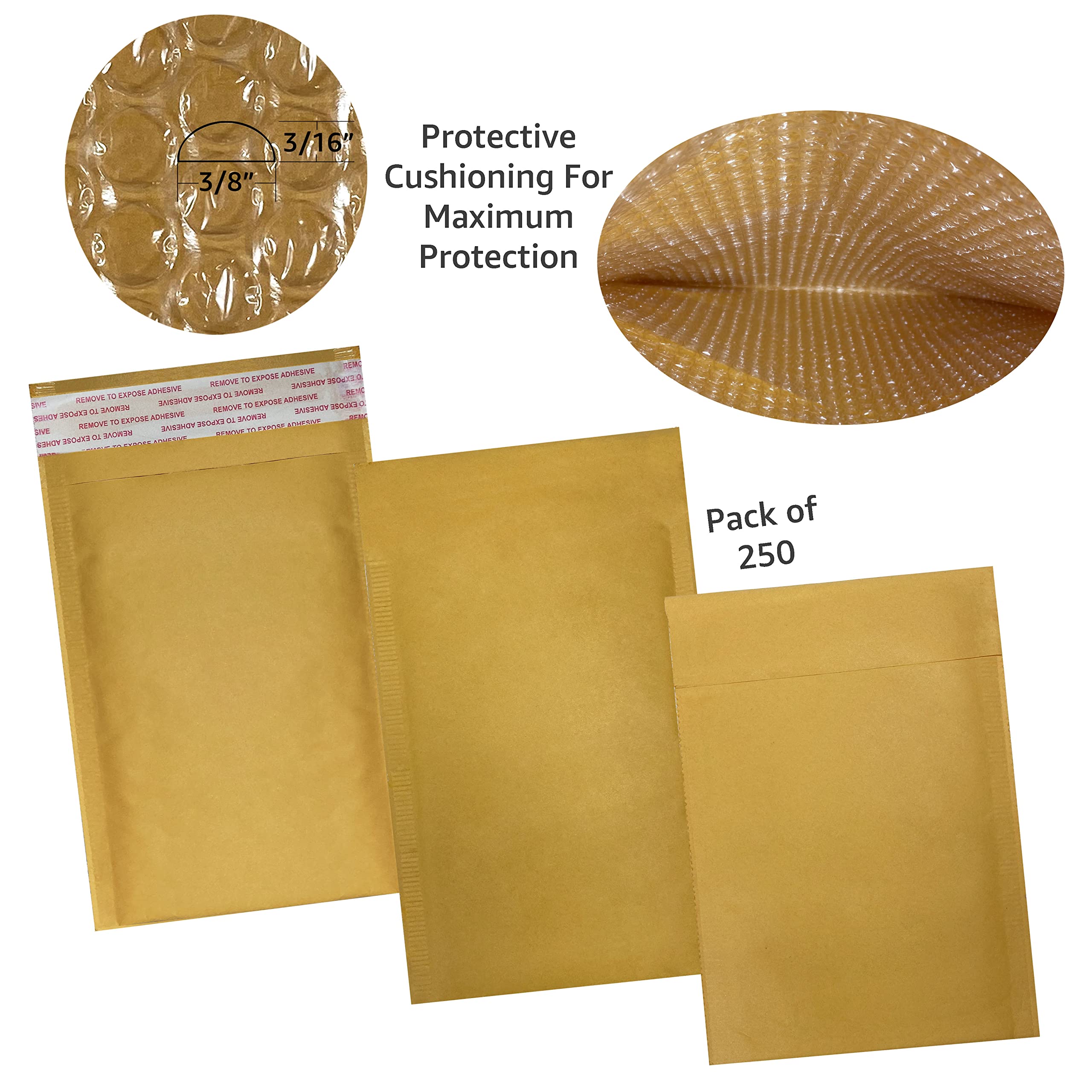 Snapklik.com : UBMOVE Kraft Bubble Mailers, 250 Pack, #000-4