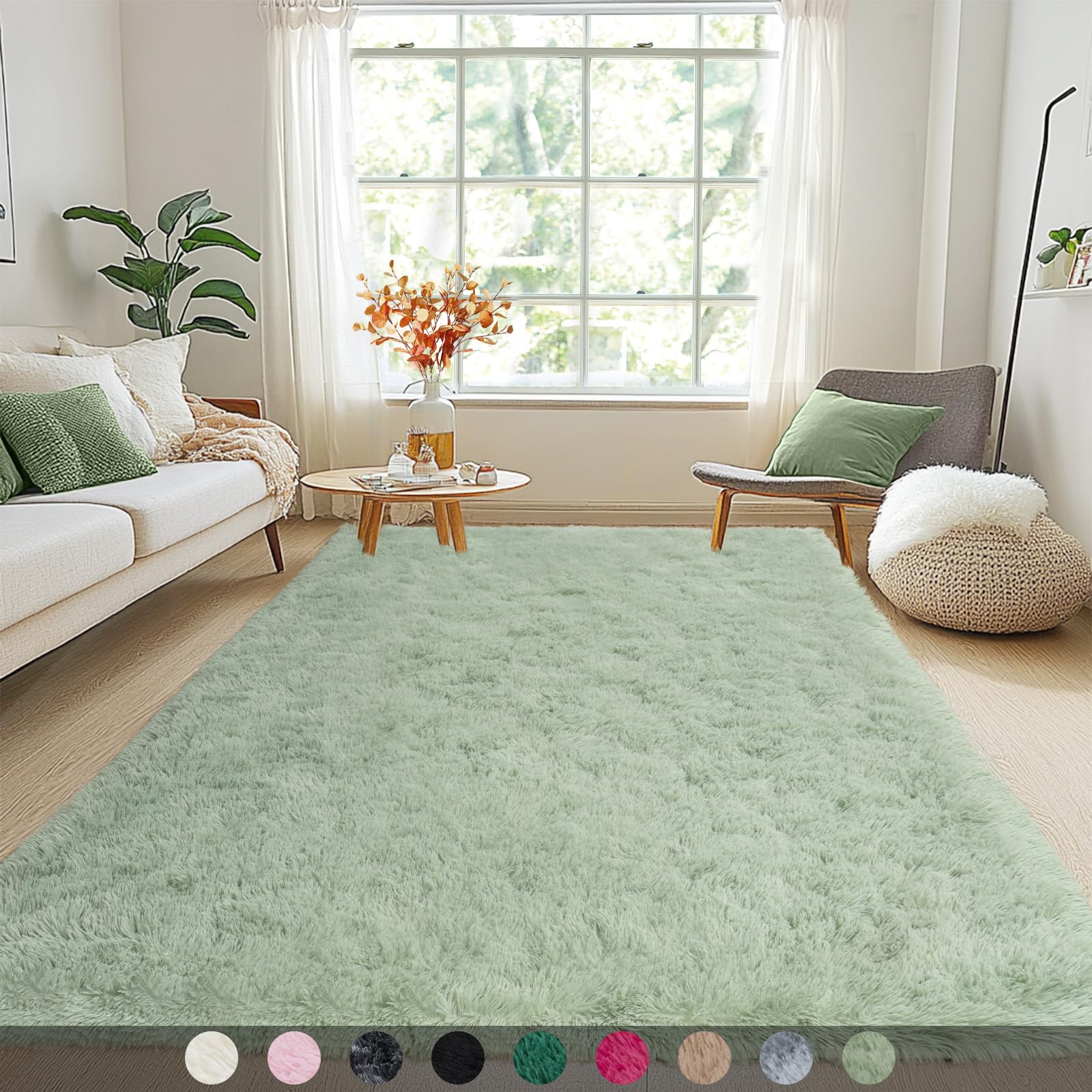 Amazon.com: Mugorn 6x9 Rugs for Living Room, Green Large Fluffy Area ...