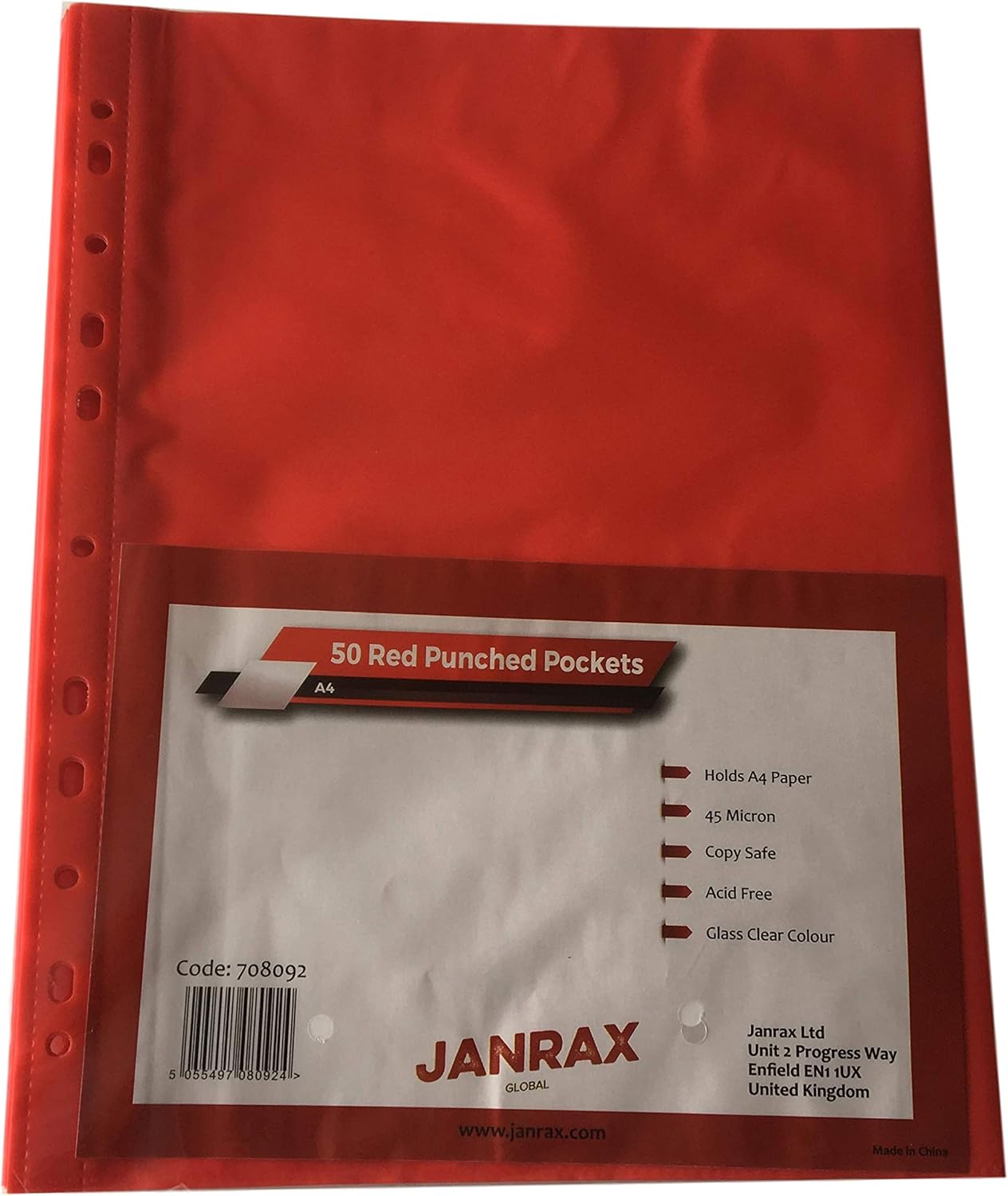 Janrax Lot de 250 pochettes perforées A4 Rouge : Amazon.fr: Fournitures ...