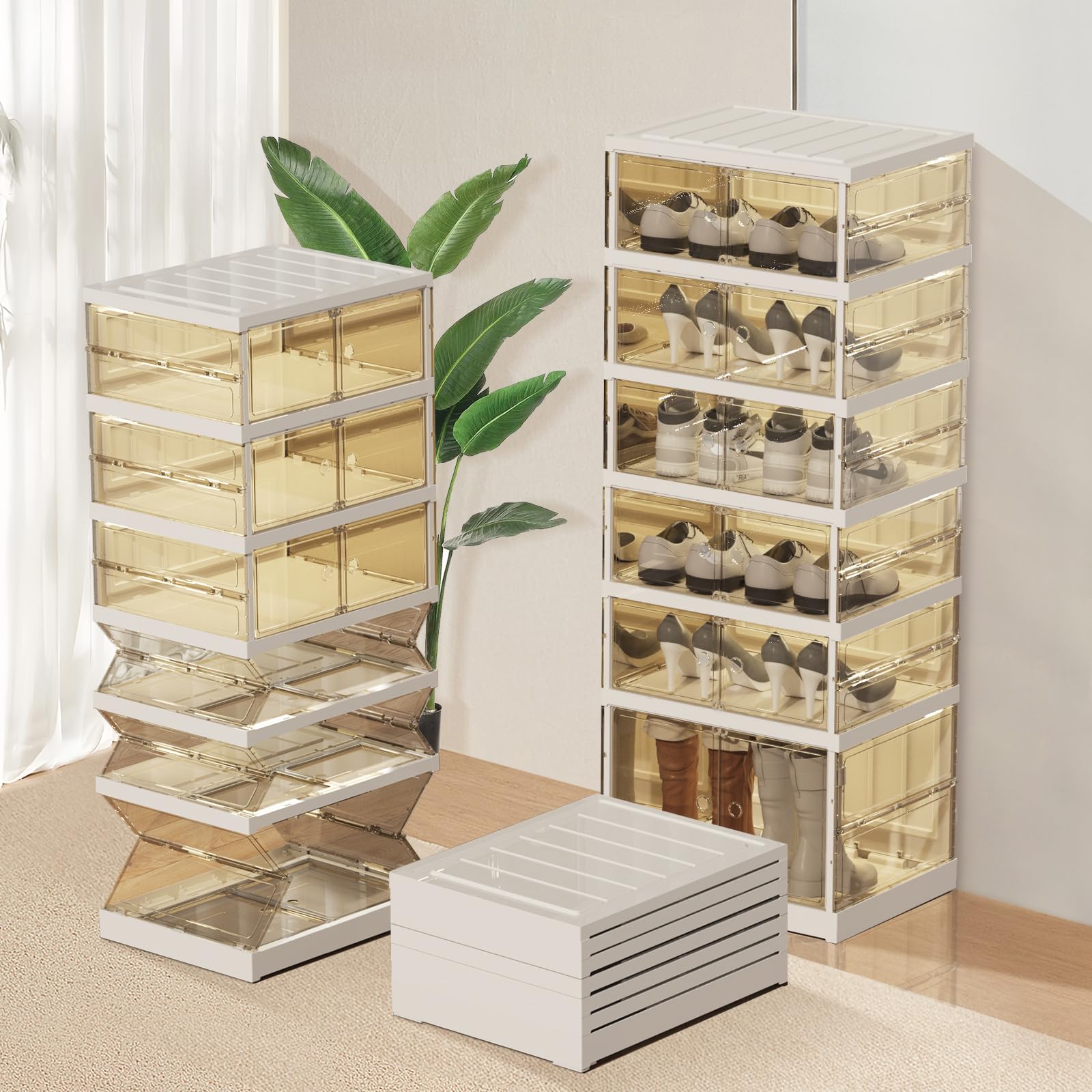 Amazon.com: SYNCVIBE Foldable Shoe Rack with Doors 6Tier 12 Pairs Shoe ...