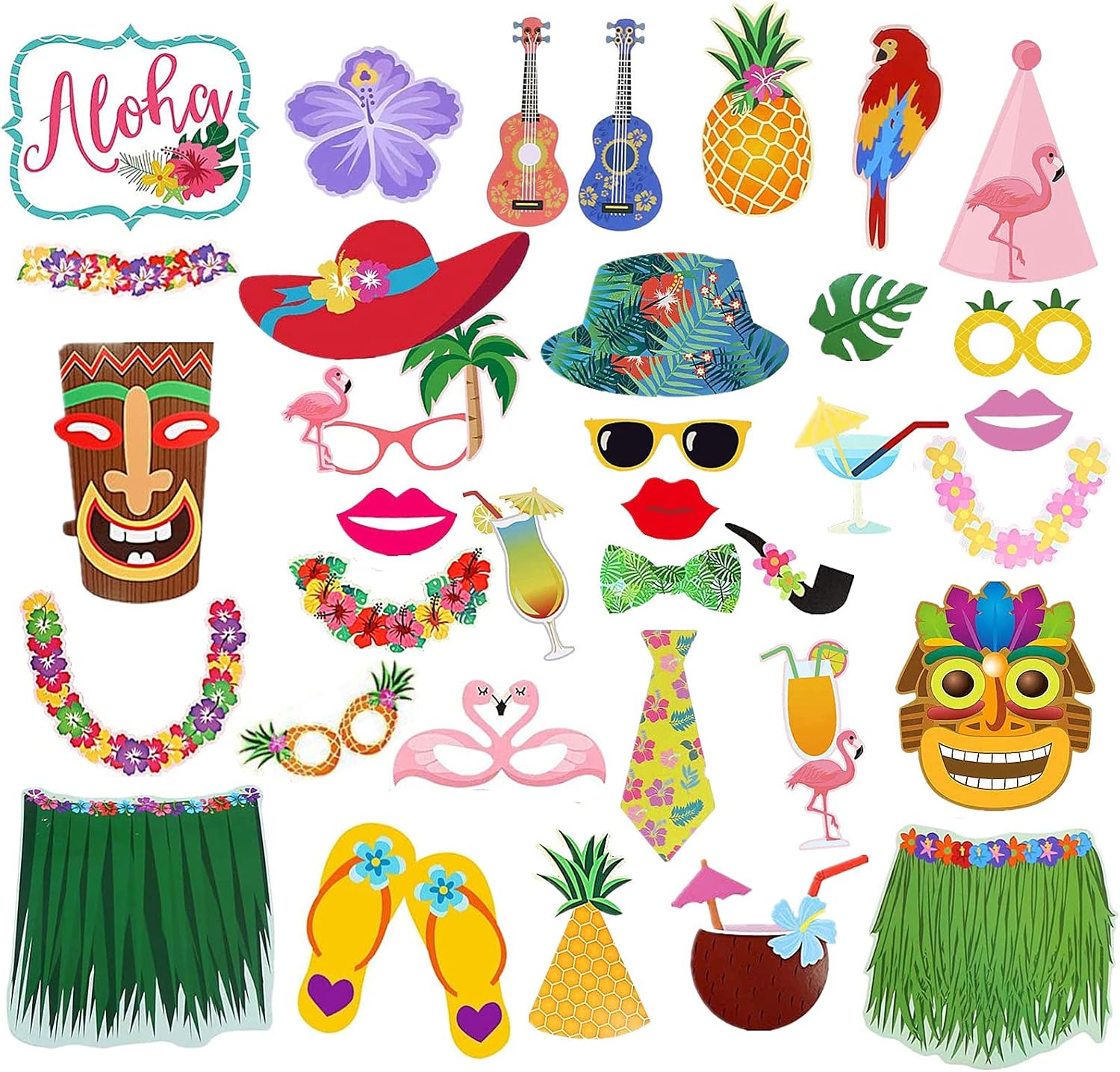 Buy YVAINE 36pcs Luau Photo Booth Props Hawaiian Tropical Tiki ...