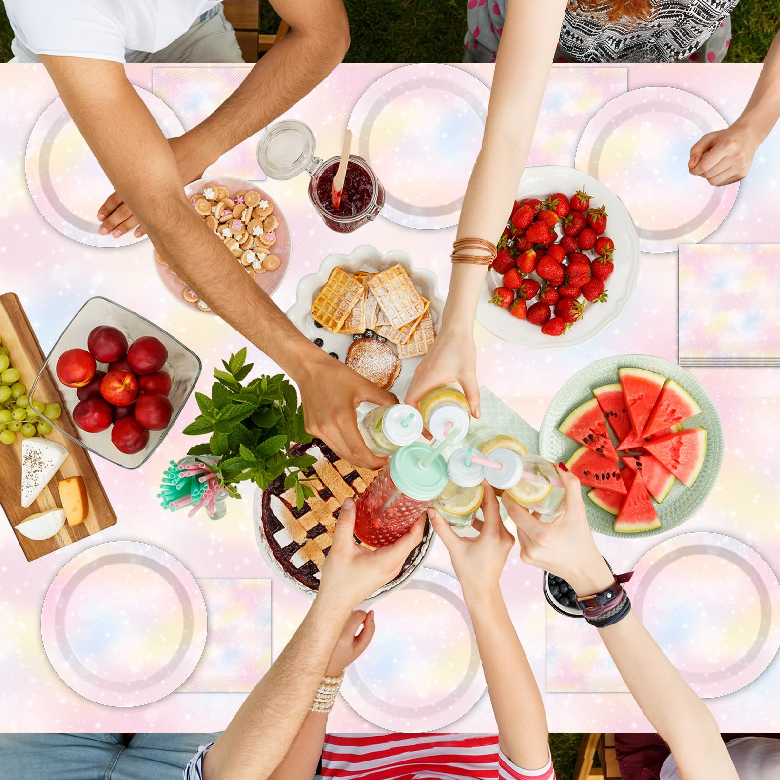 Snapklik.com : Pastel Rainbow Tableware Set Pastel Birthday Party ...