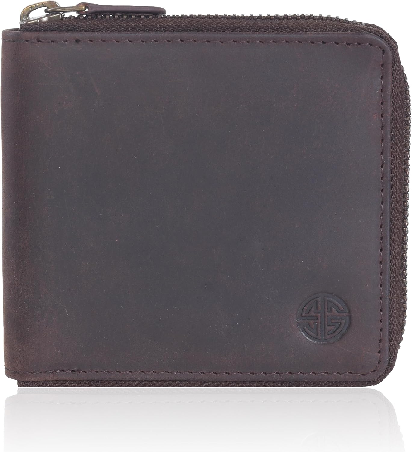 Amazon.com: SERGA Real Genuine Leather Rounded Zip Closure Bi-fold ...