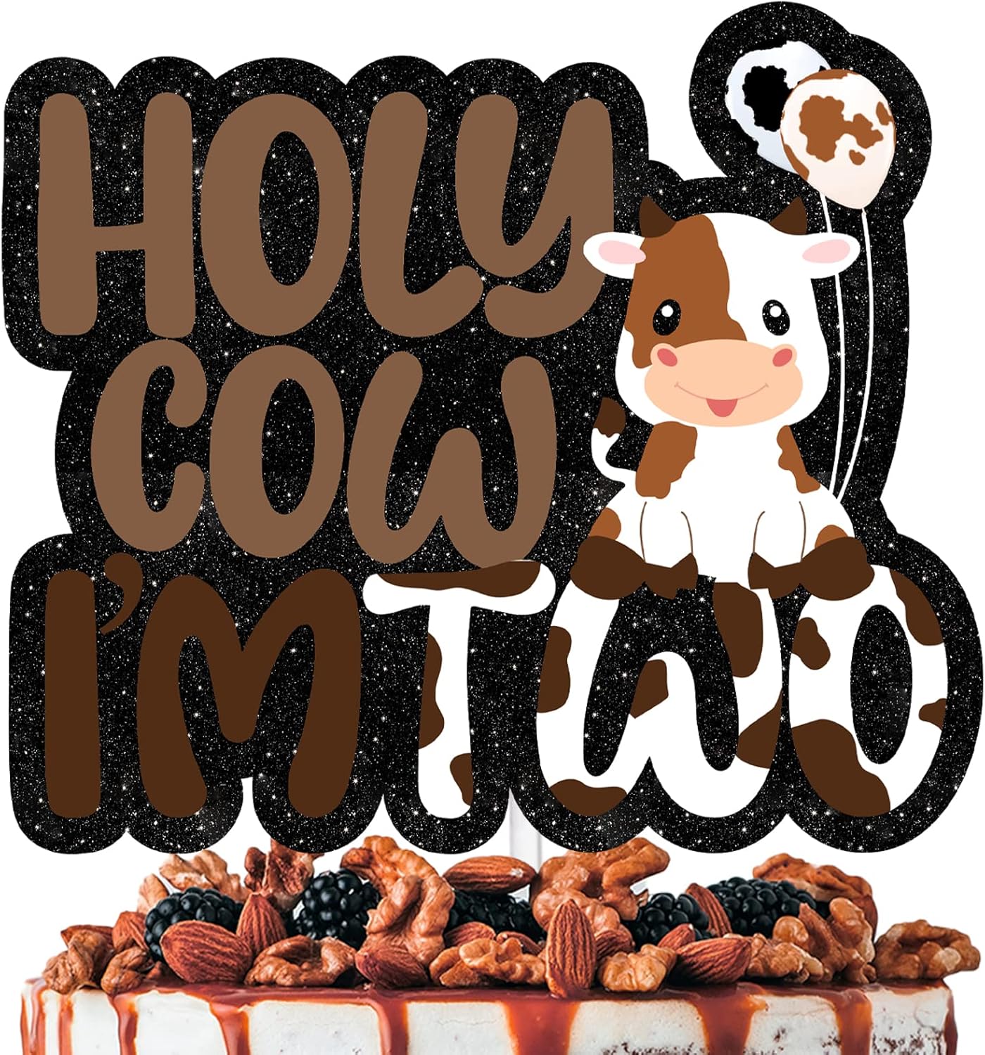 Amazon.com: Brown Glitter Cow Cake Topper Cheer to Farm Festival Holy ...