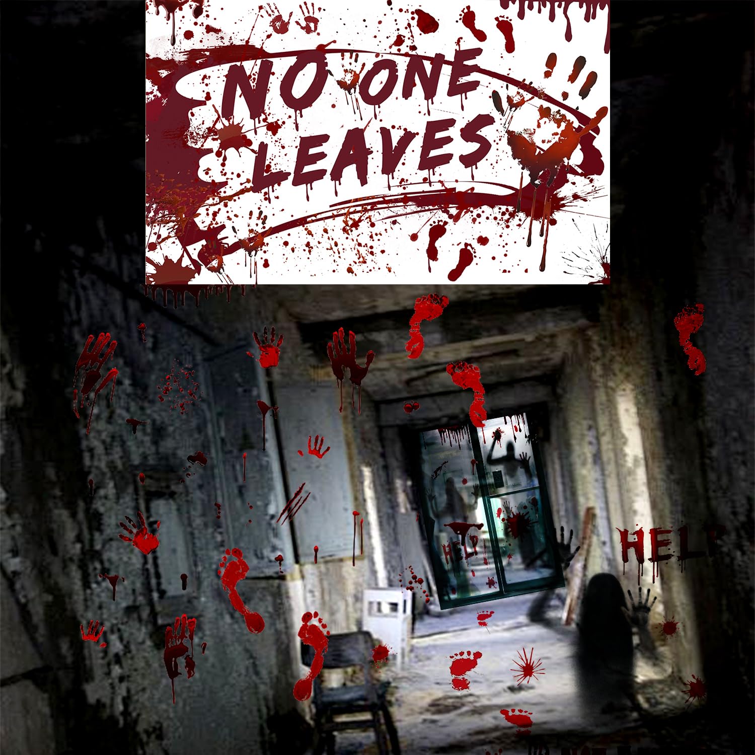 Amazon.com: Halloween Decorations Set Bloody Backdrop Banner + Ghost ...