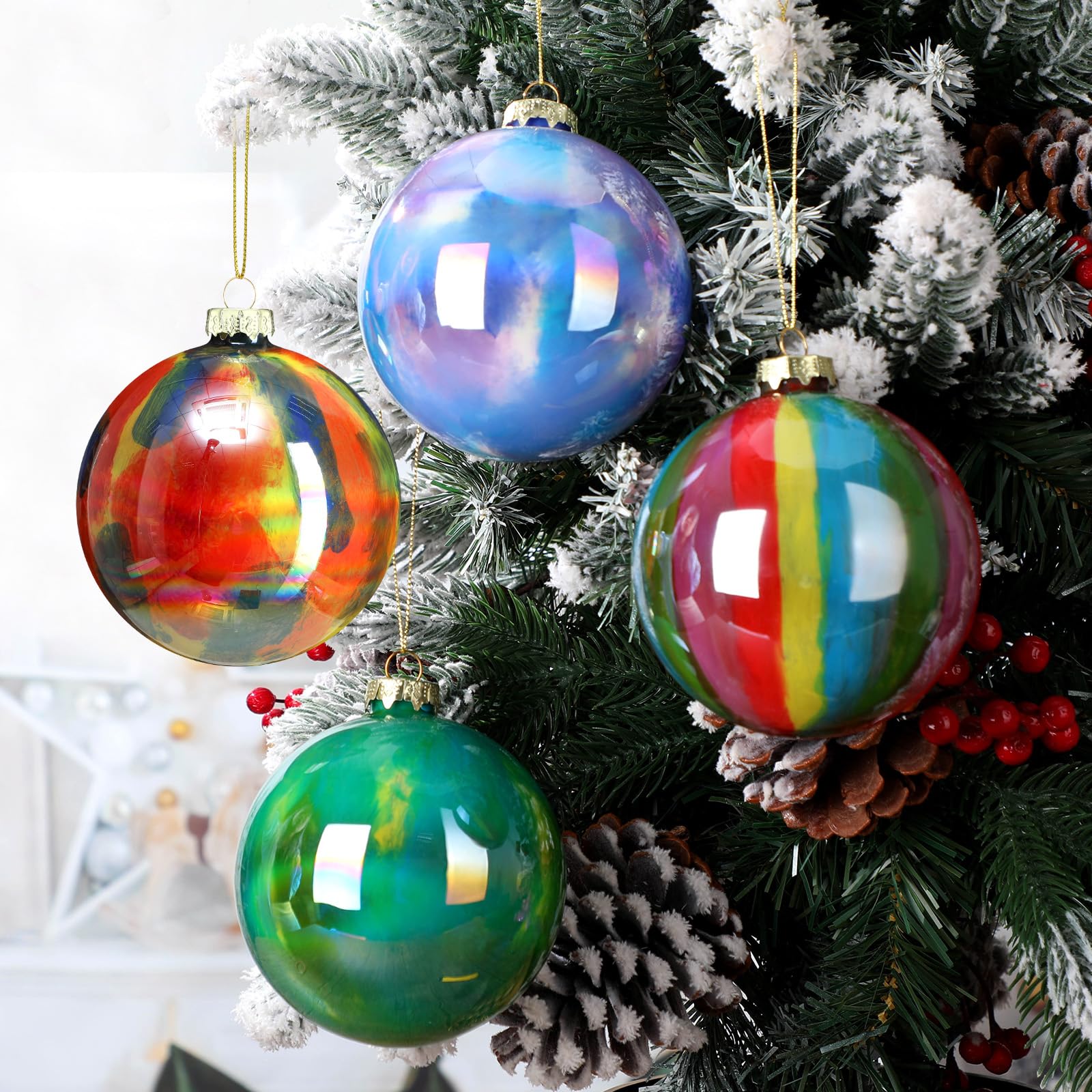 Amazon.com: VercanMonth 4 Pcs Glass Christmas Ball Ornaments 4 Inch ...