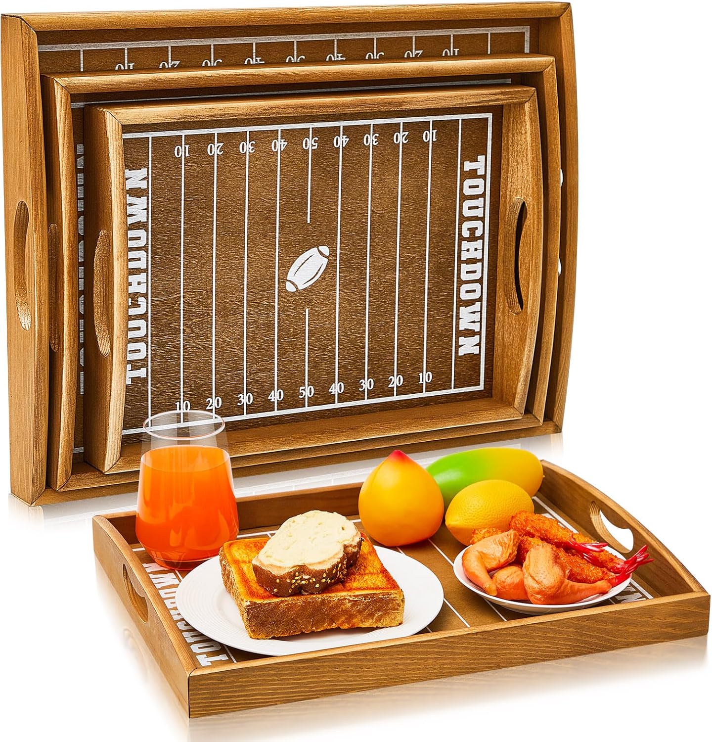 Amazon.com: Skylety 3 Pcs Football Serving Trays Wooden Football Field ...