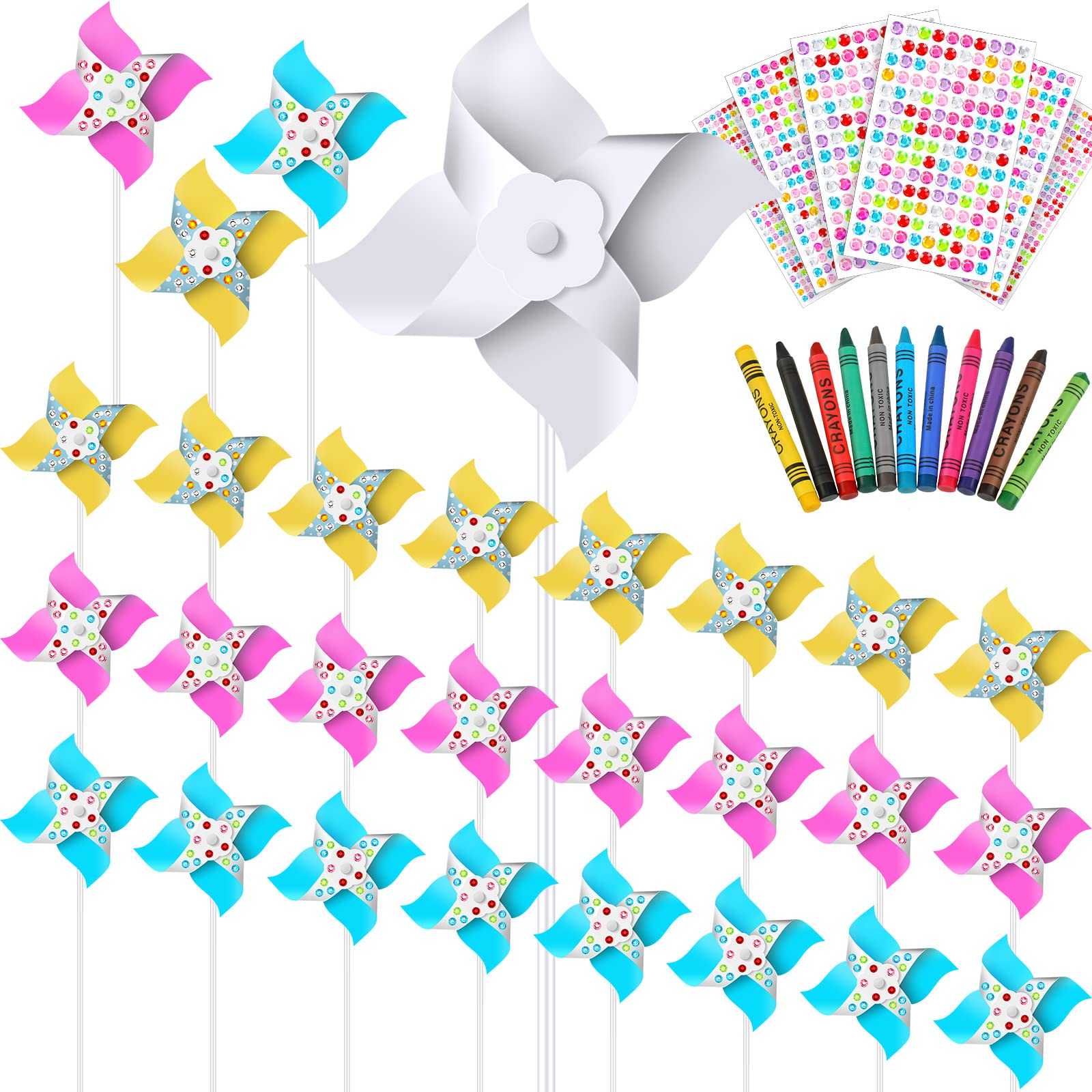 Buy Kathfly 48 Set DIY Paper Pinwheel for Kids with Blank Pinwheels ...