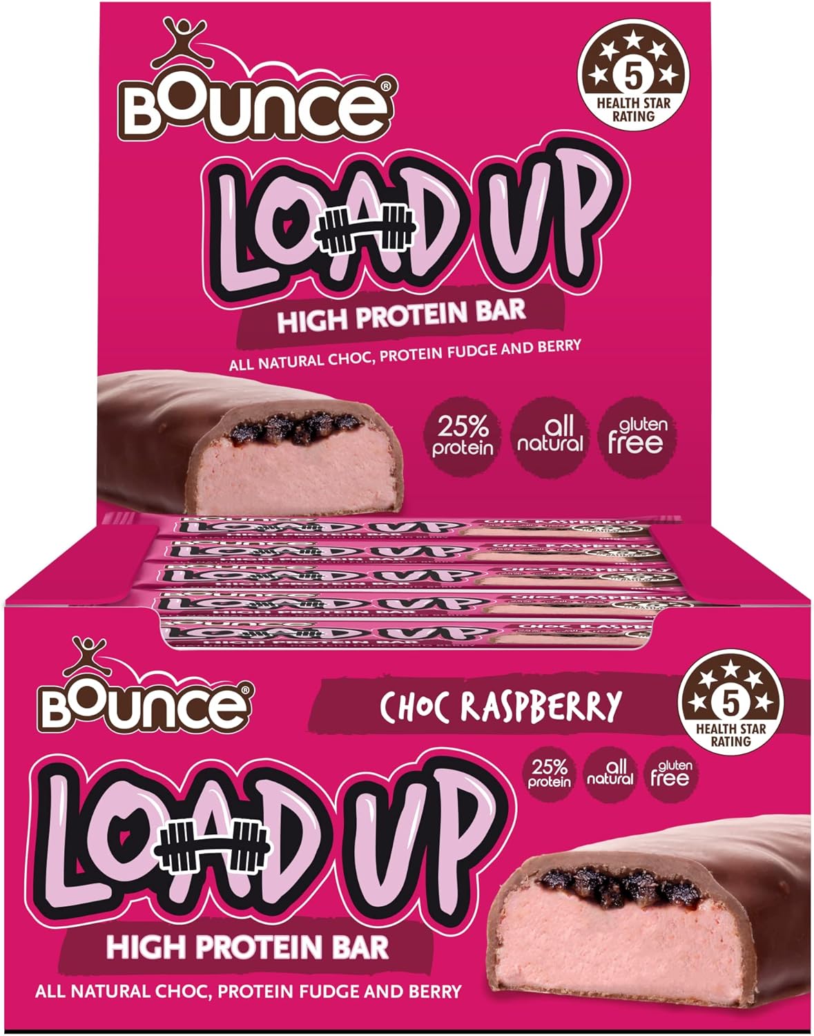 Bounce Choc Raspberry Load Up High Protein Bar 60g x15 pack. Nutritional protein bars - high ...