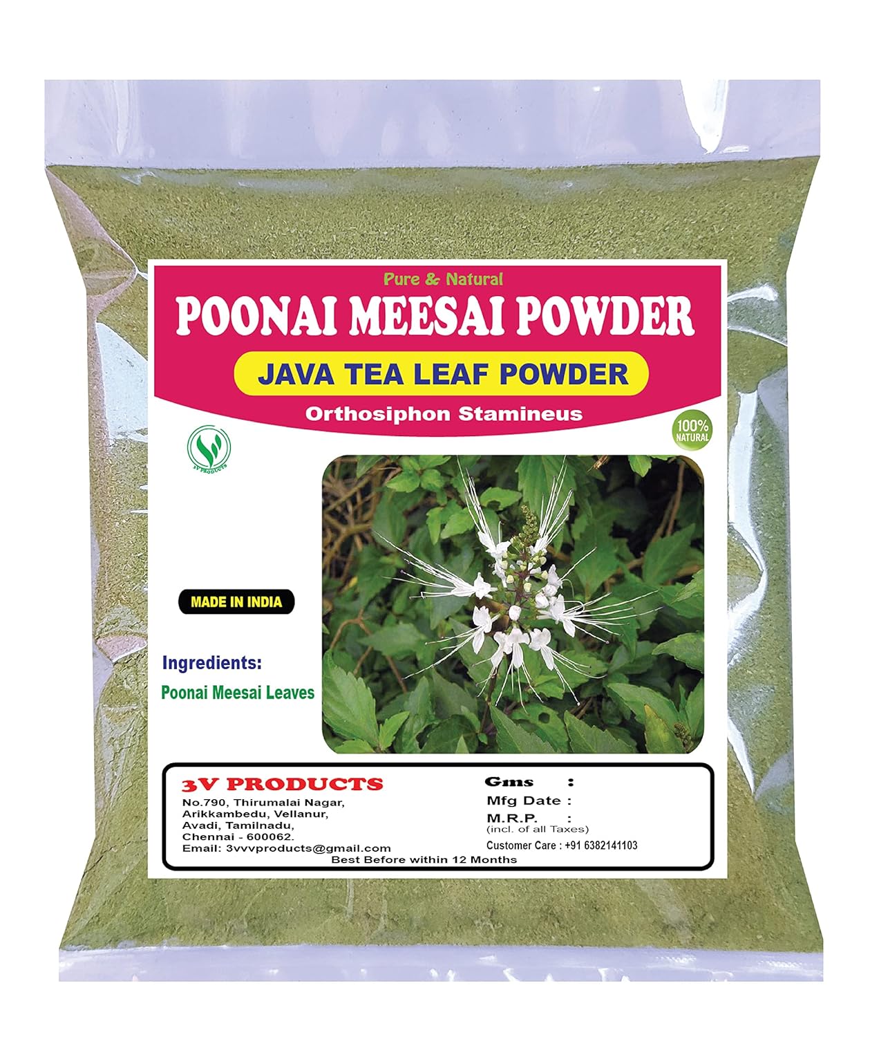 3V PRODUCTS Poonai Meesai Powder 400g | Orthosiphon Stamineus | Java ...