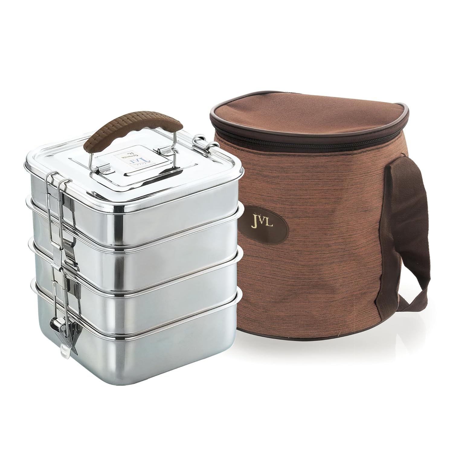 Buy JVL Stainless Steel Square Tiffin Box with Inner Plate and Handle ...