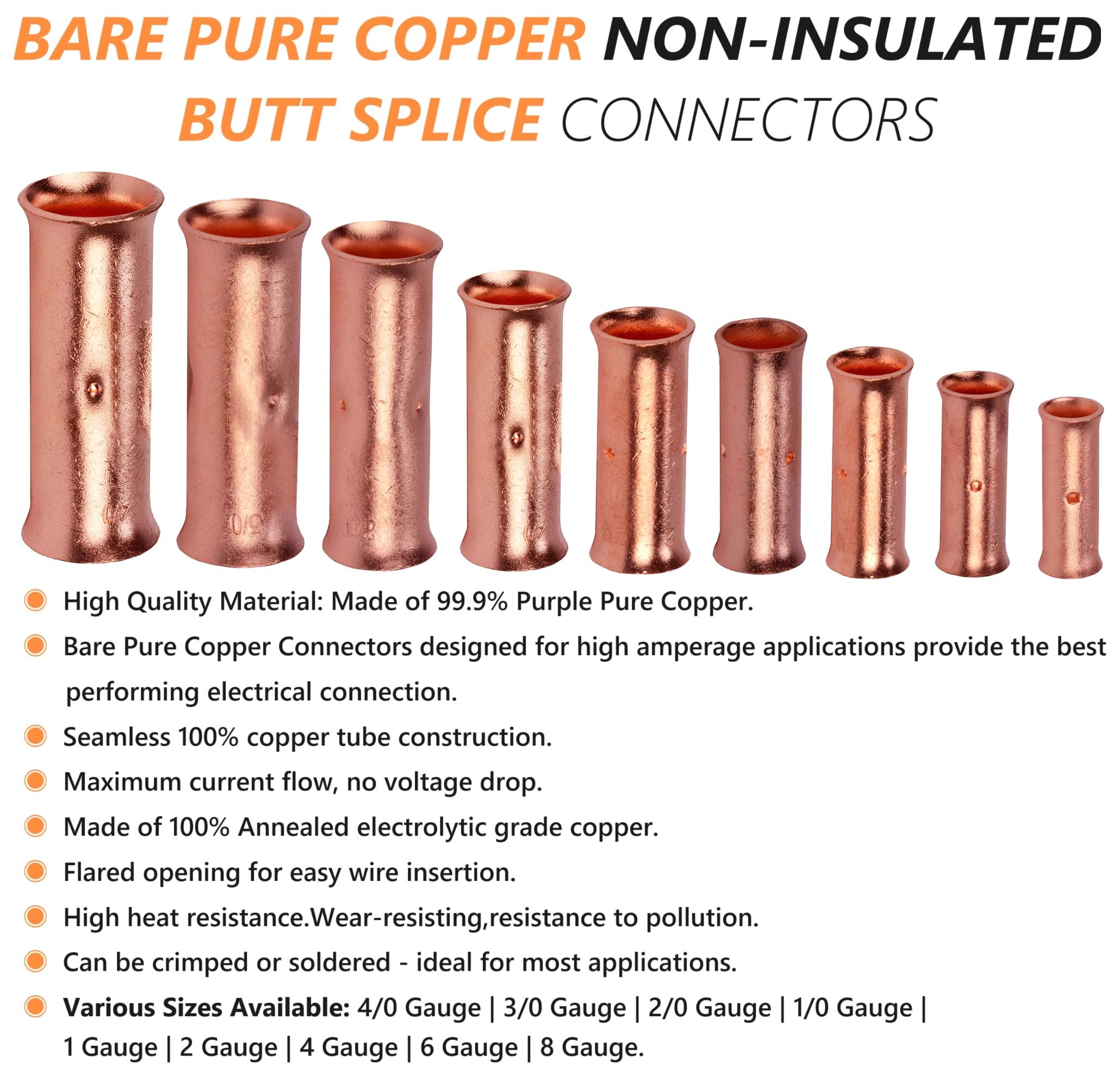 Snapklik.com : SVAAR 0 Gauge Butt Splice Connectors 12 PCS 1/0 AWG Non ...