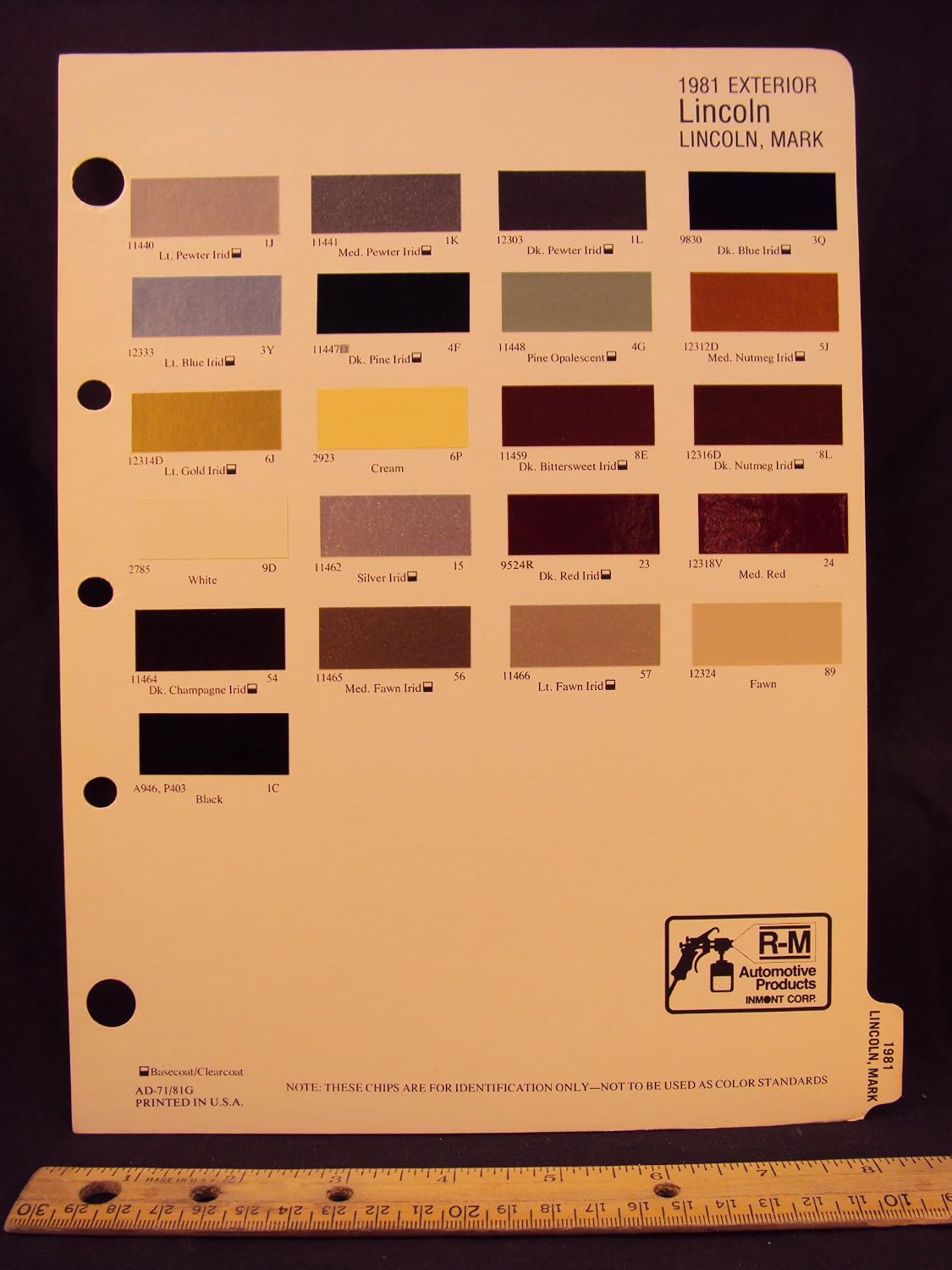1981 LINCOLN Lincoln & Mark Paint Colors Chip Page: Ford Motor Company ...