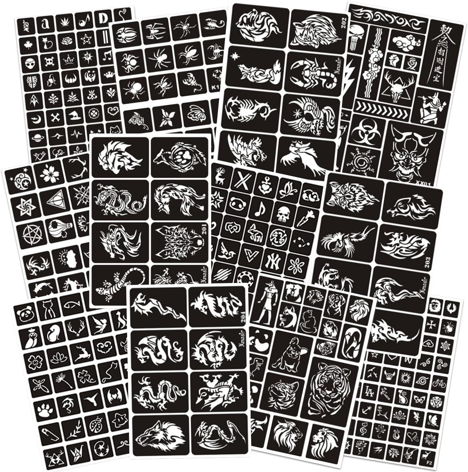 Amazon.com : 302pcs Temporary Tattoo Stencils, 12 Sheets Henna Tattoo ...