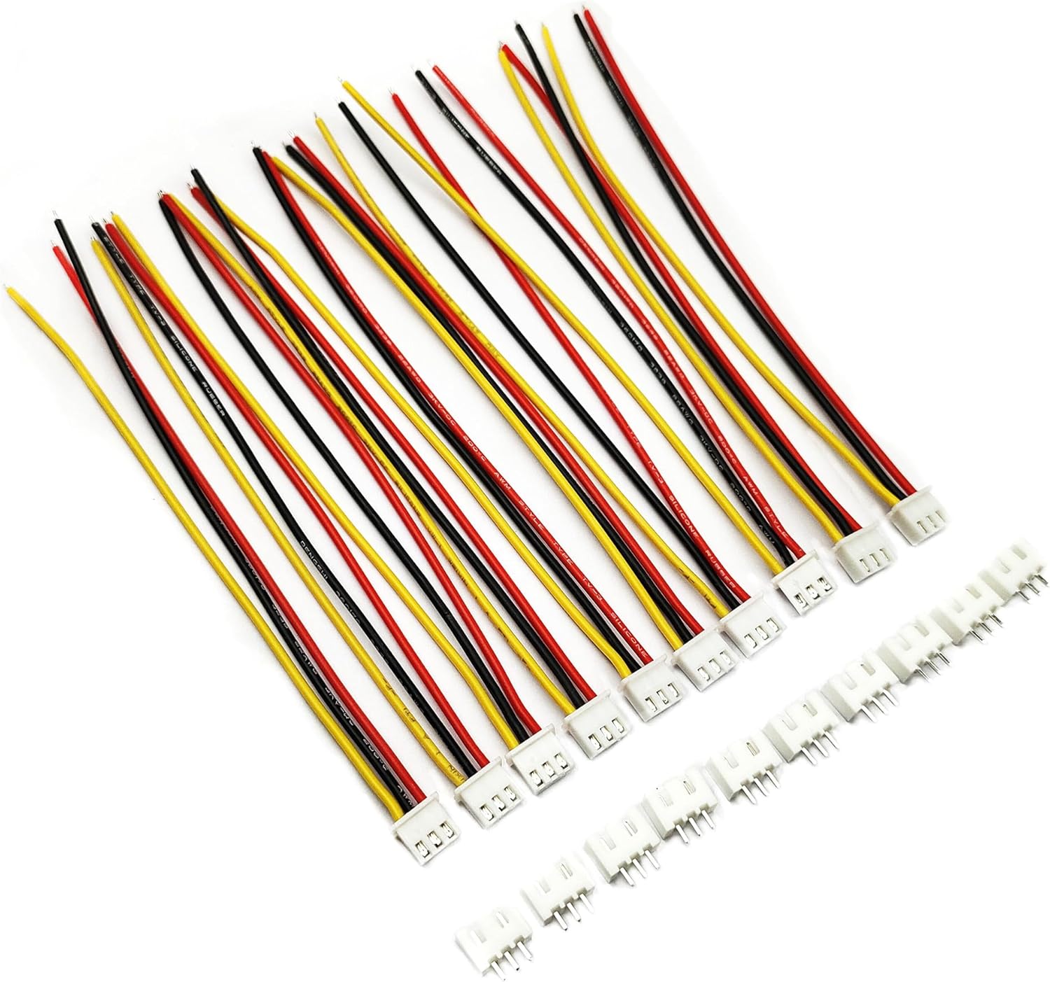 JST-XH - 10 pares de conectores macho de 3 pines de 2,54 mm con cables de silicona de 15 cm, 22 ...