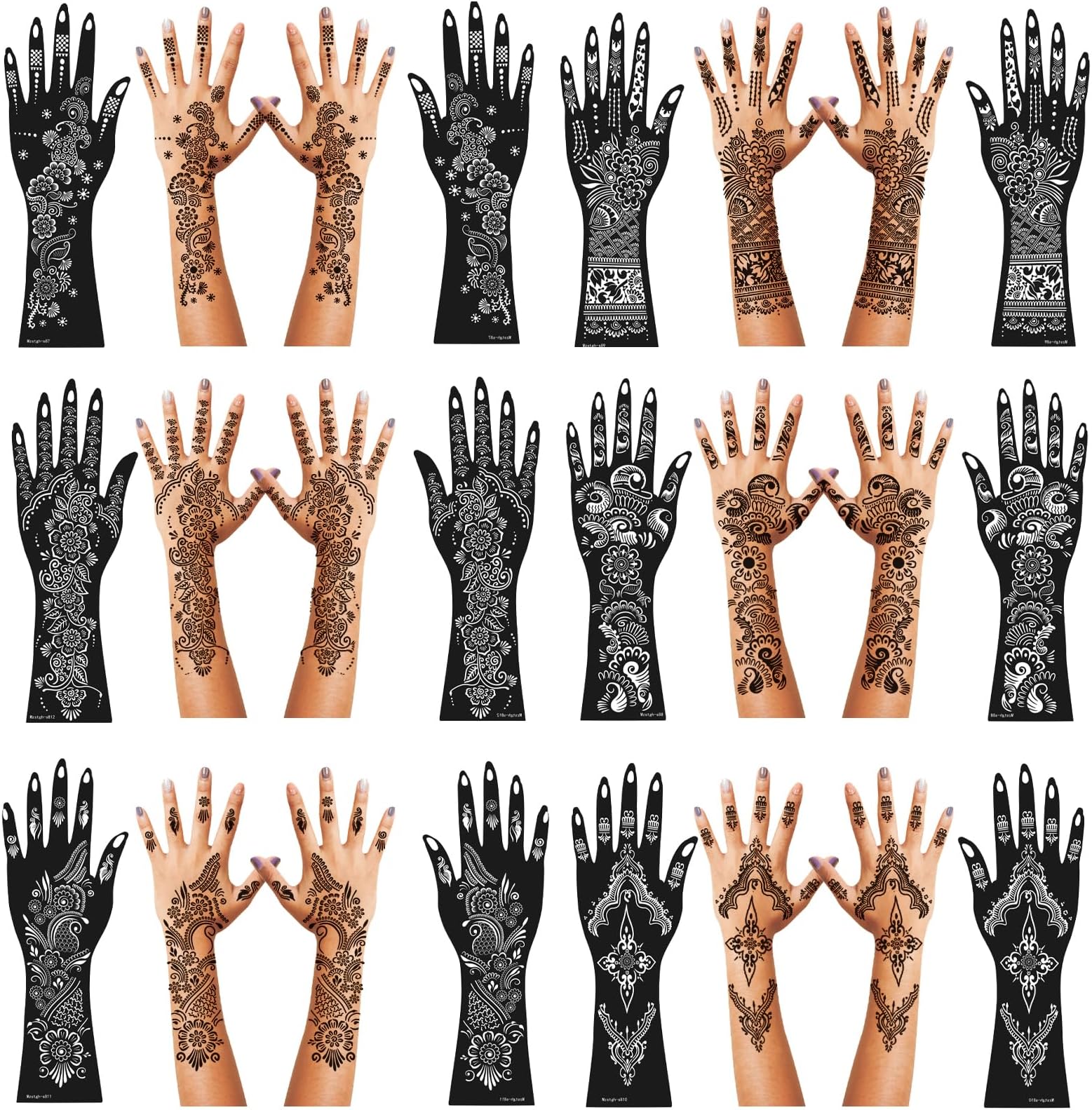 Amazon.com : 12 Sheets Henna Tattoo Stencils, Indian Temporary Tattoo ...