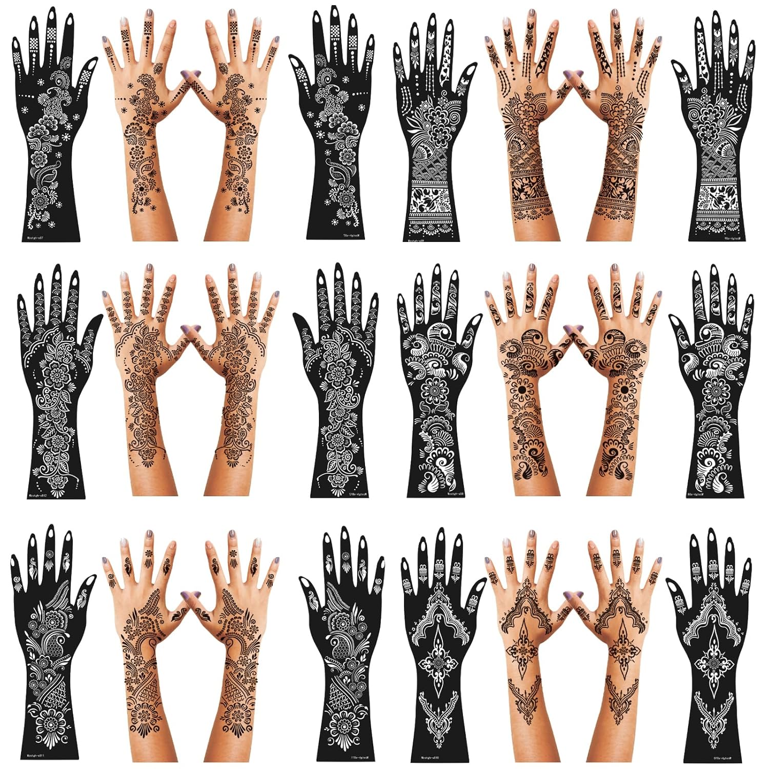 Amazon.com : Mzstgh 12 Sheets Henna Tattoo Stencils, Indian Temporary ...