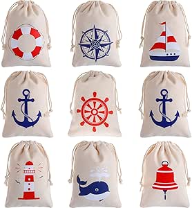Amazon.com: 24 Pack Nautical Gift Bags Cotton Nautical Anchors ...