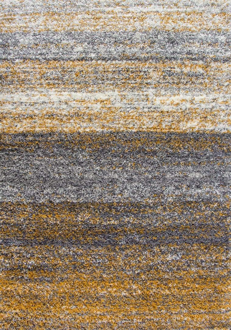Luxury Thick Stripe Ochre Yellow Grey Shaggy Living Room Area Rug Hygge ...