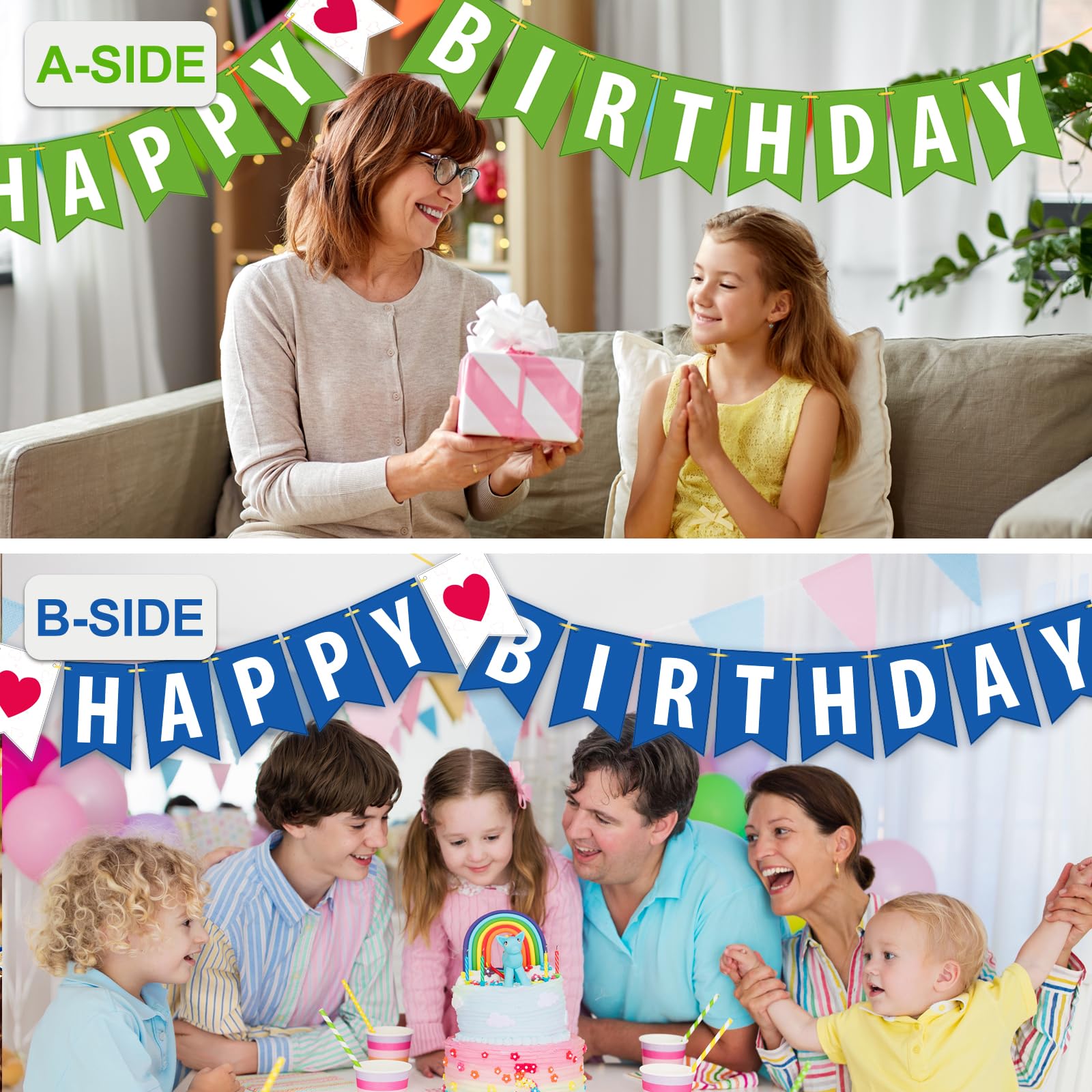 Snapklik.com : Happy Birthday Banner,Blue And Green Double-Sided Party ...
