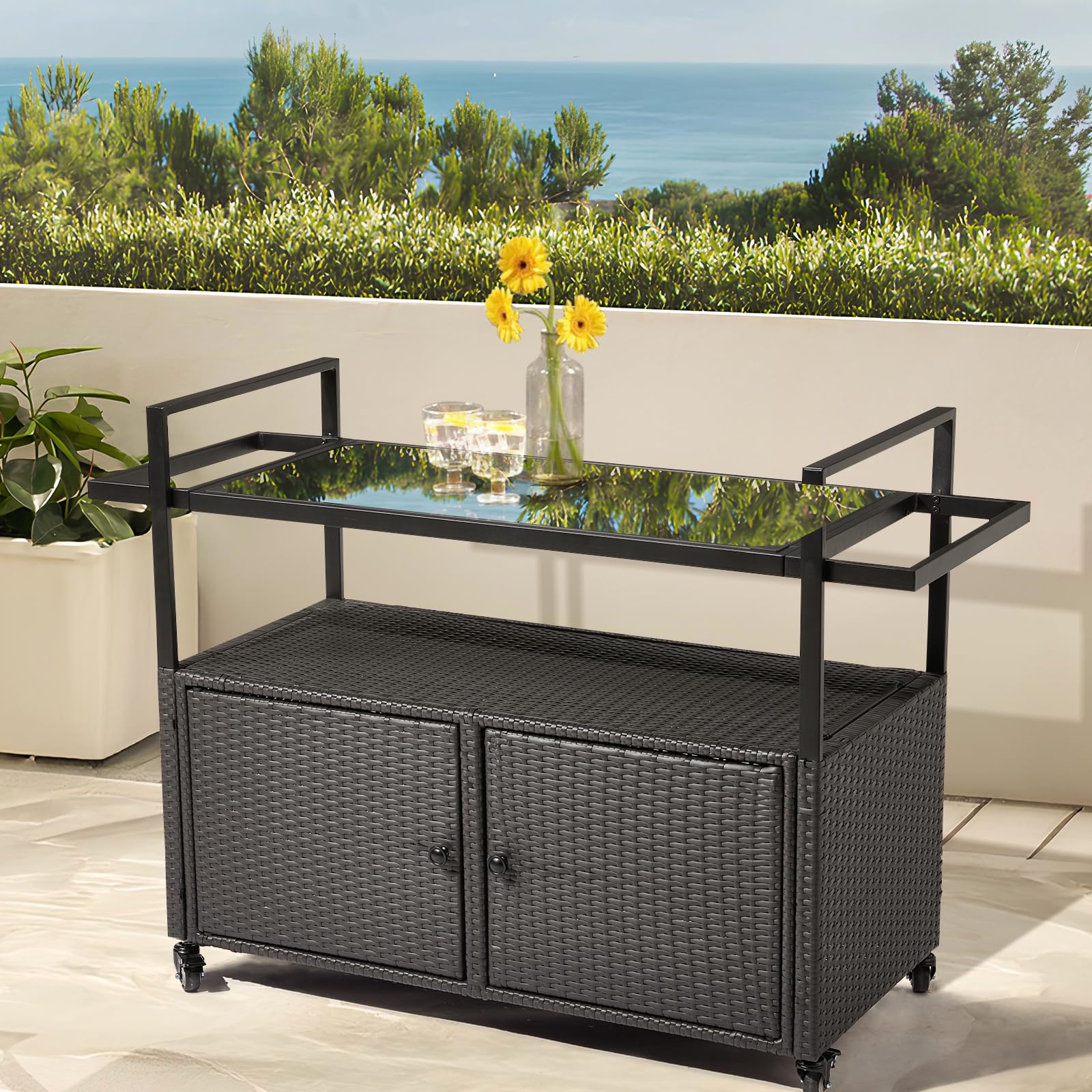 Outdoor Serving Carts For Patio Outdoor Bar Cart With Storage Cabinet ...