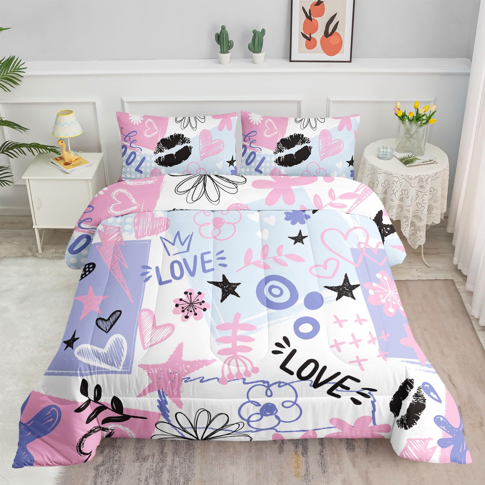 Amazon.com: Smell Sunshine Kids Comforter Set Cute Doodles Printed ...