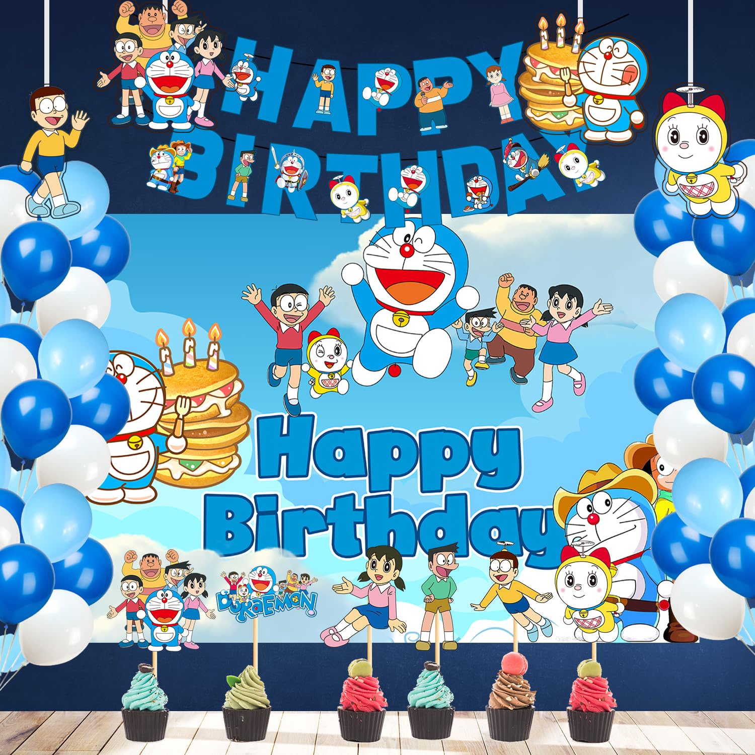 Dekor Spree Pack of 43 pcs. Including 1 Happy Birthday Banner (Doremon ...