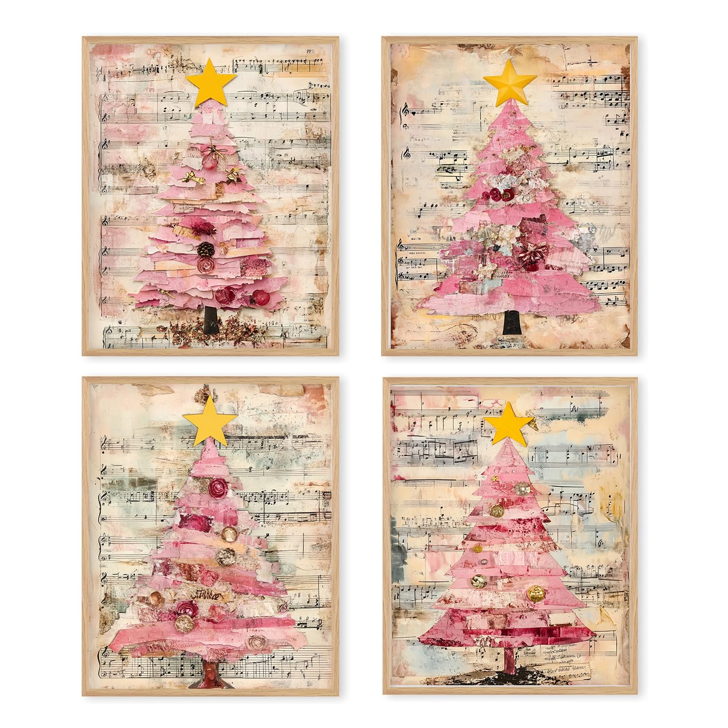 Amazon.com: Boat Wades Pink Christmas Tree Unframed Wall Art Prints ...