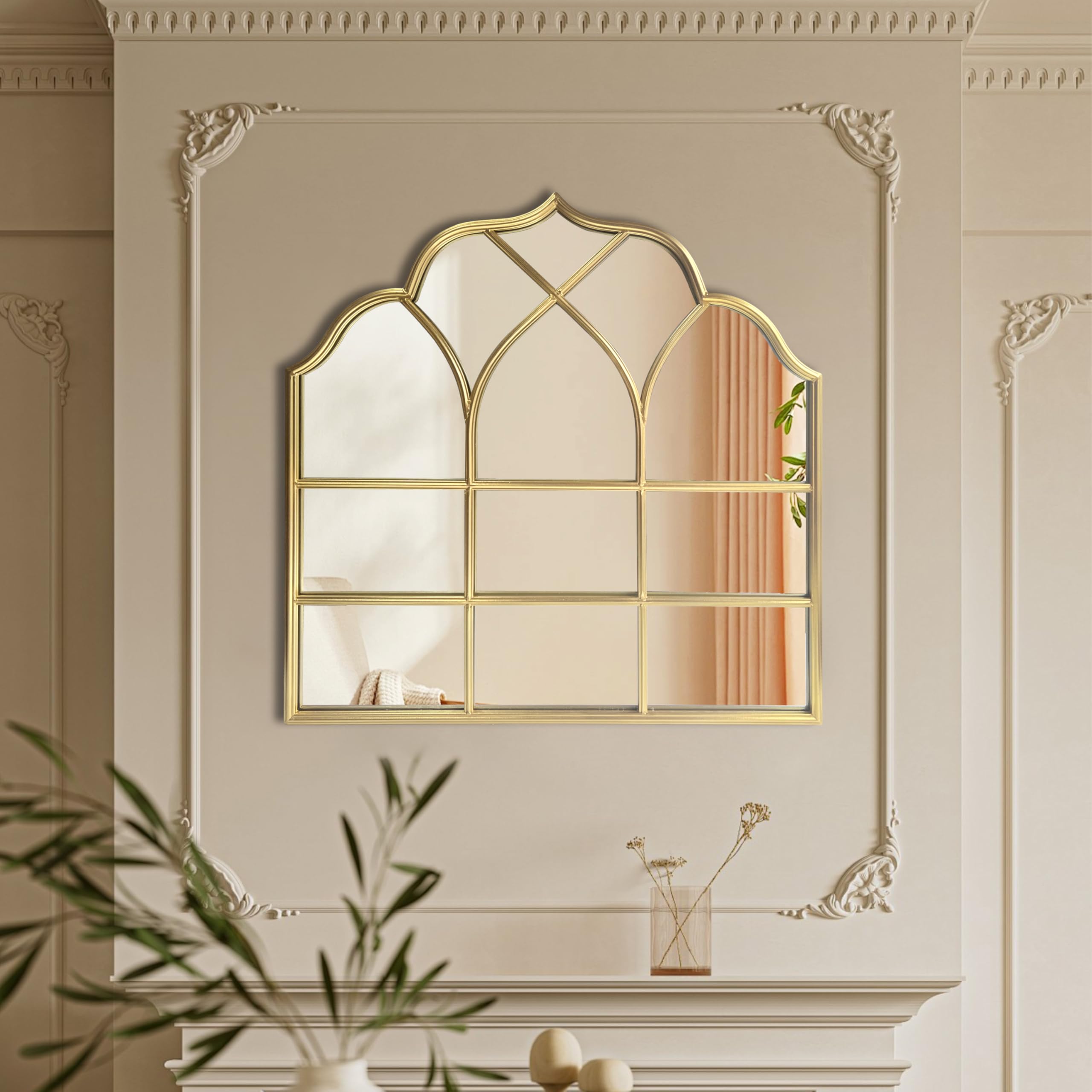 Amazon.com: BAODANFU Window Mirror Pane Scalloped, Wide Arched Gold ...