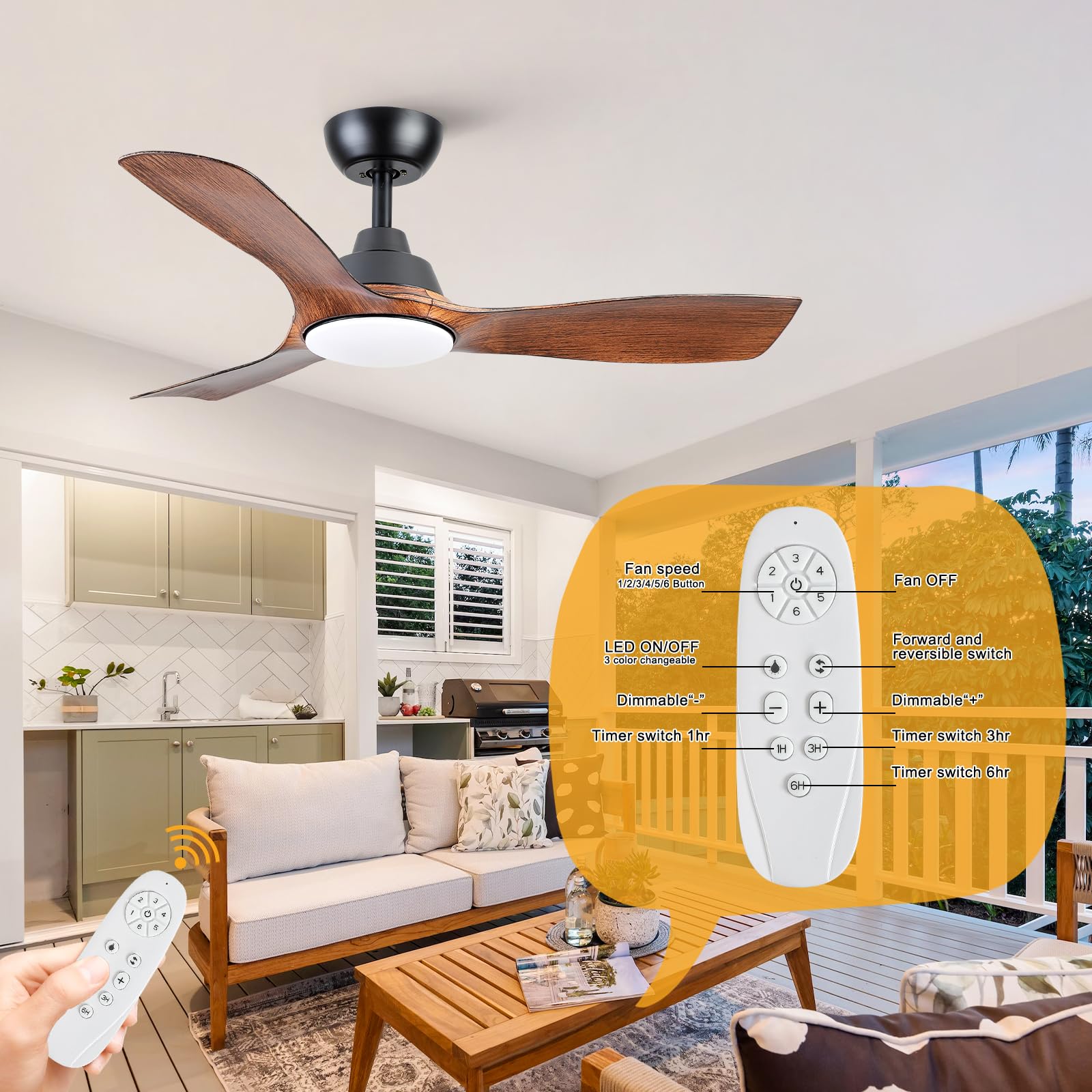 42 Inch Ceiling Fan With Lights and Remote, Smart Ceiling Fans ...