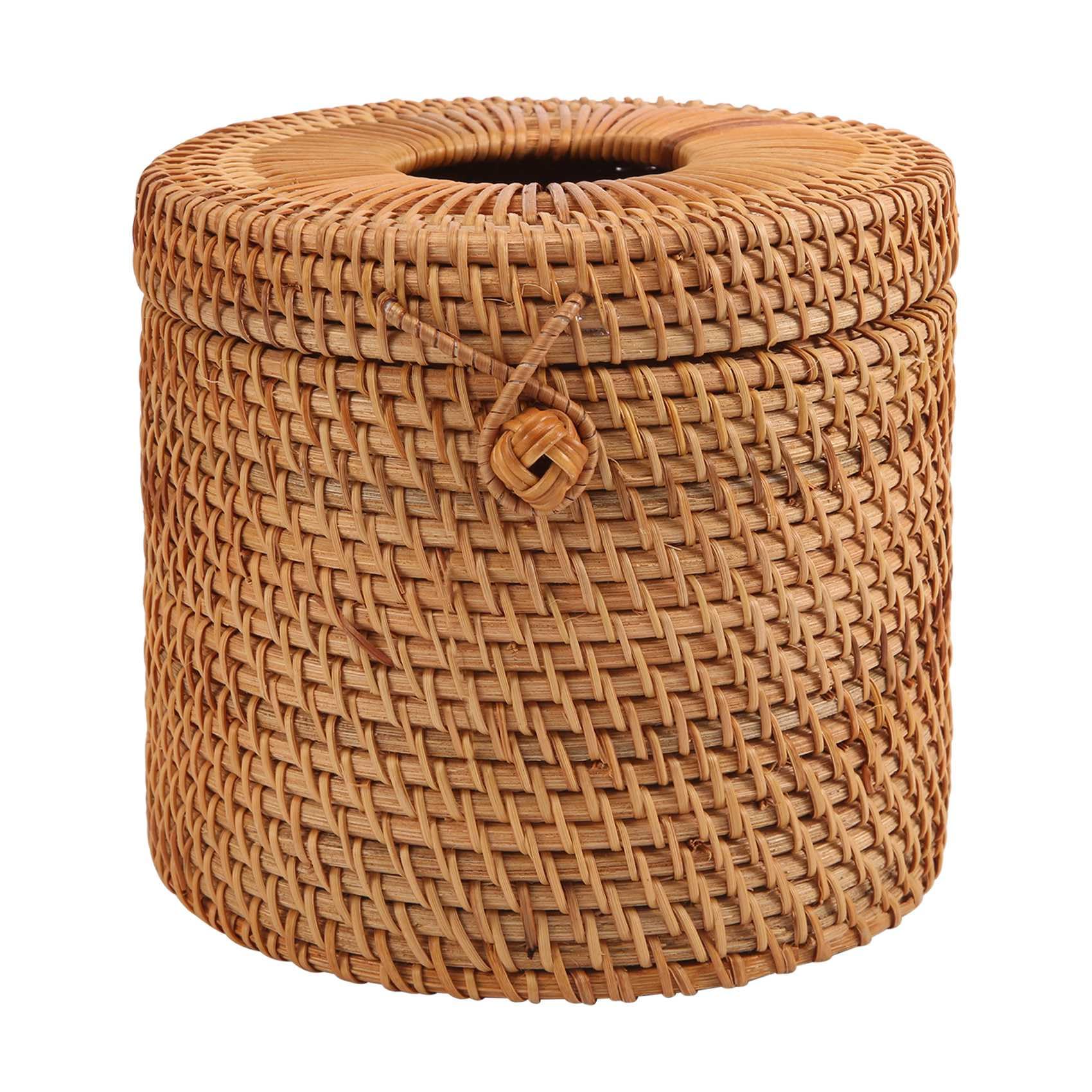 Amazon.com: Srutueo Round Rattan Tissue Box Vine Roll Holder Toilet ...