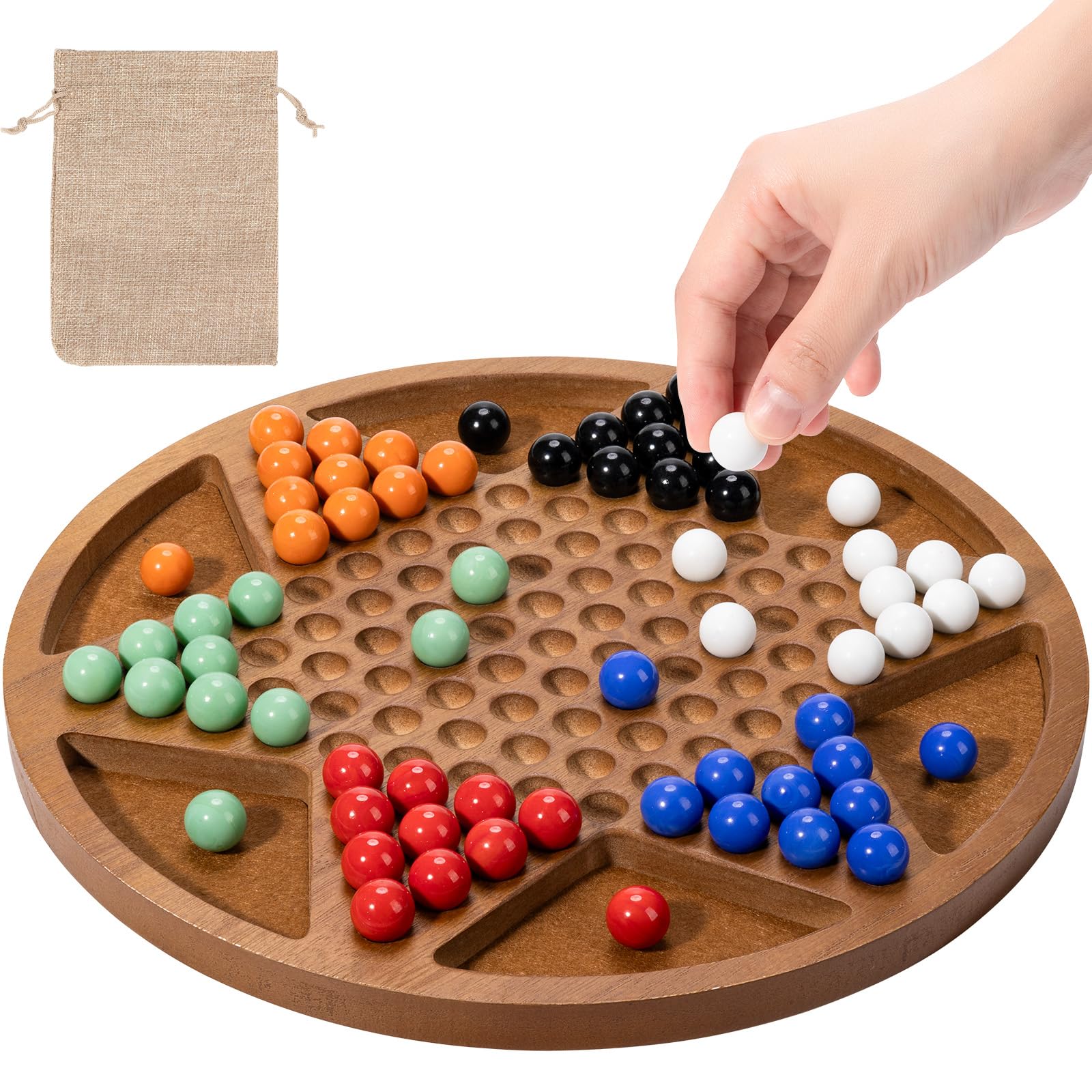 Amazon.com: 12-Inch Wooden Chinese Checkers Set - Classic Round Design ...