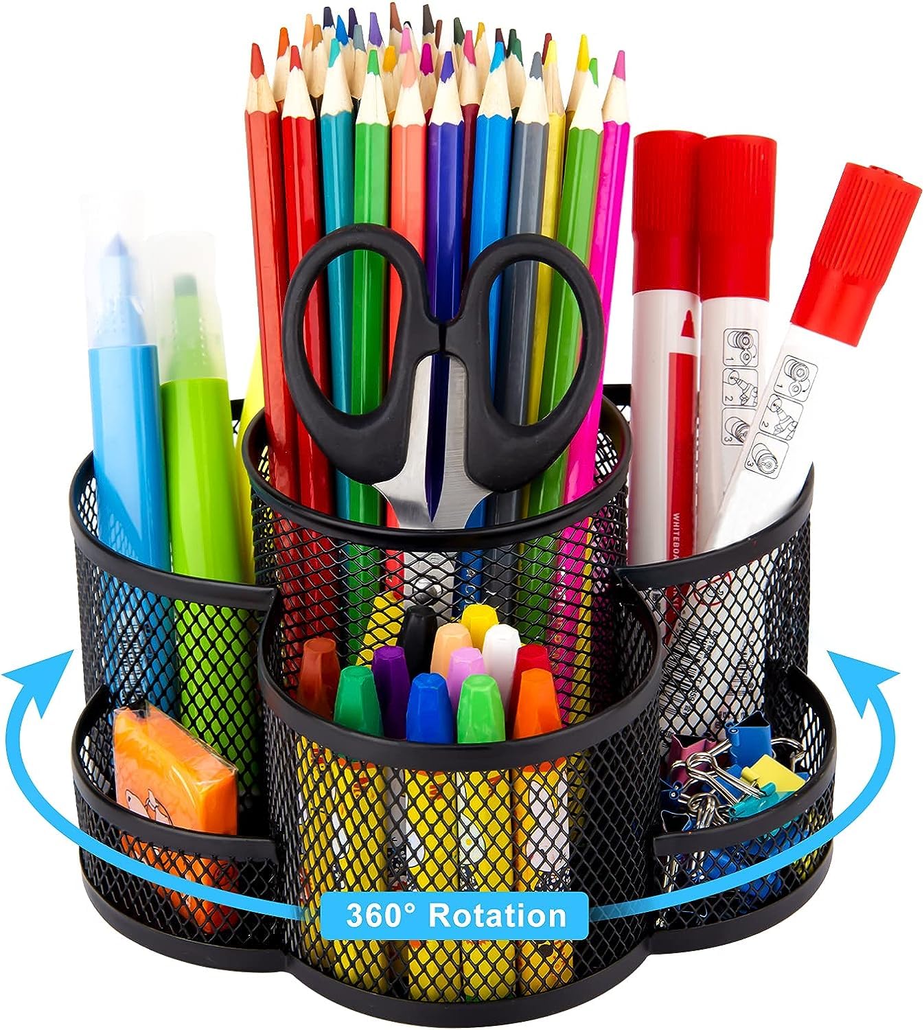 Wosta 360-Degree Rotating Desk Organizer with 7 Compartments, Black ...