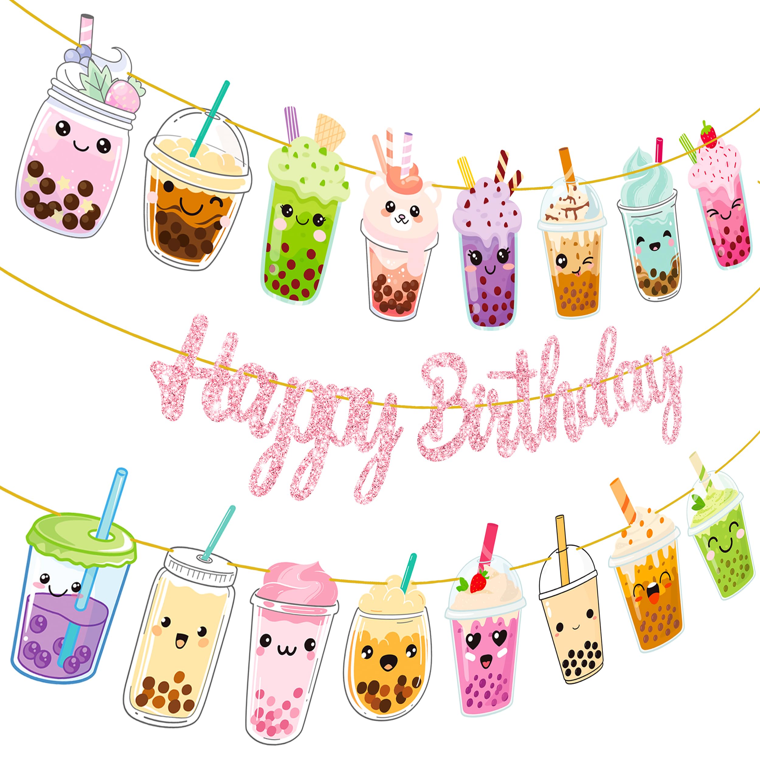 Amazon.com: Bubble Tea Birthday Party Banners 3Pcs Boba Tea Birthday ...