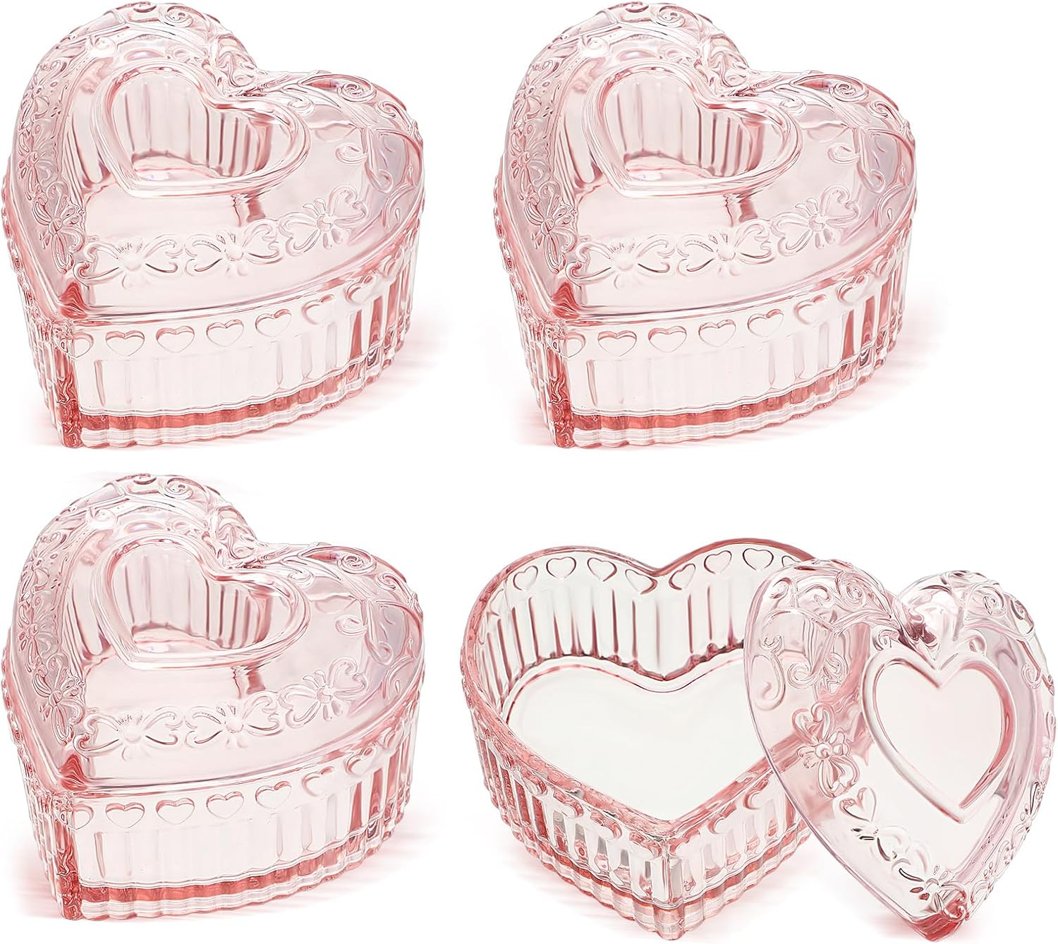 Amazon.com: Ferreve 4 Pcs Crystal Glass Heart Shaped Storage Box Glass ...