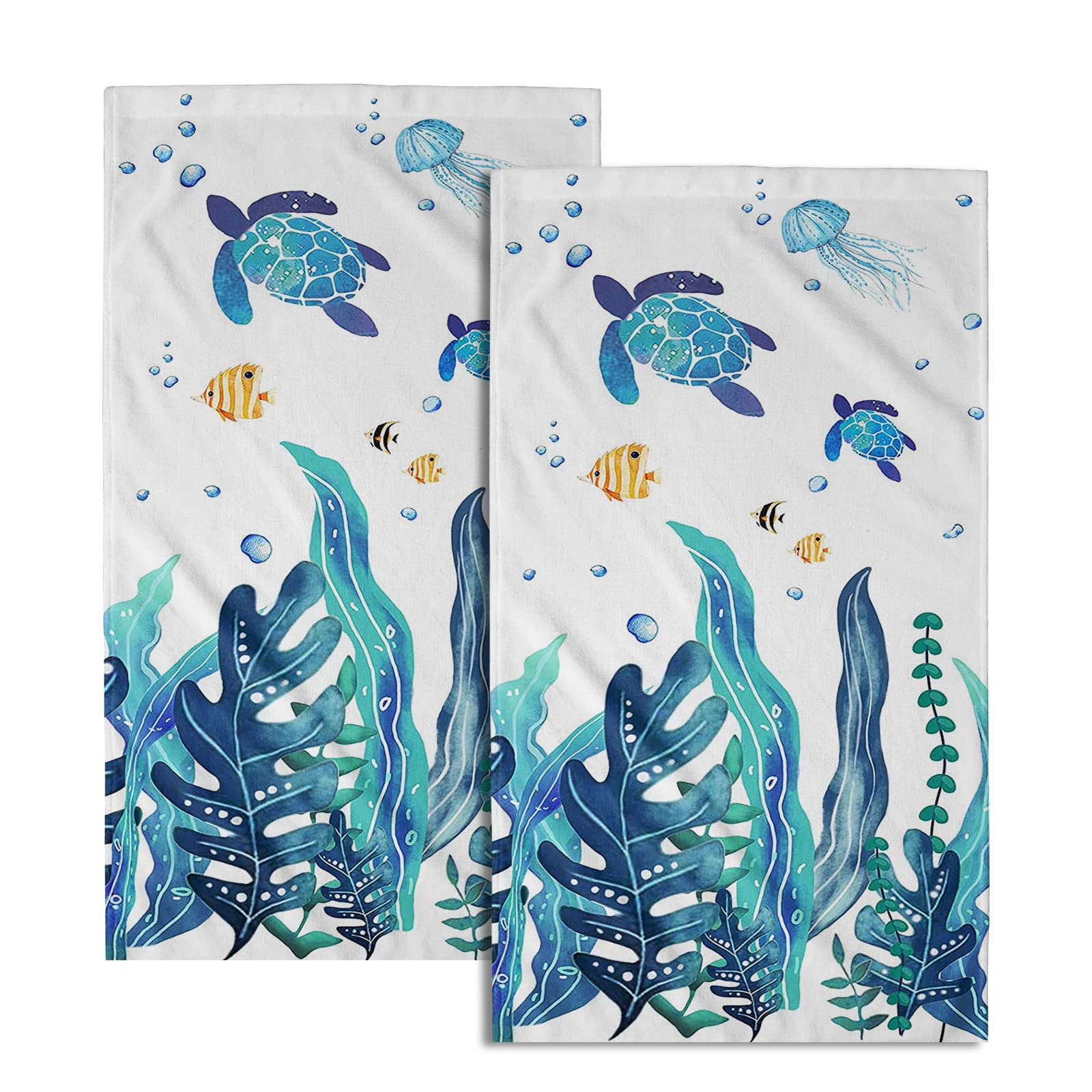Amazon.com: Sea Turtle Hand Towels Set of 2 Marine Seaweed Bath ...